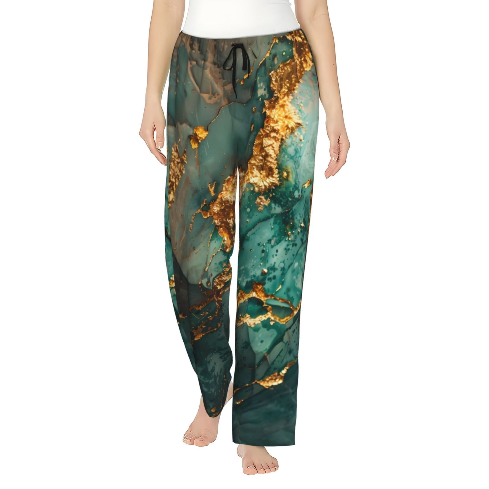 Gaeub Emerald Color Gold Marble Soft Pajama Pants for Women, Wide Leg ...