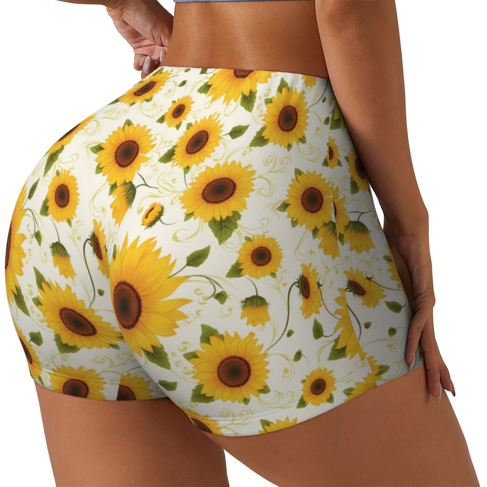 Gaeub European-style Pattern Sunflower A Print Workout Shorts for Women ...