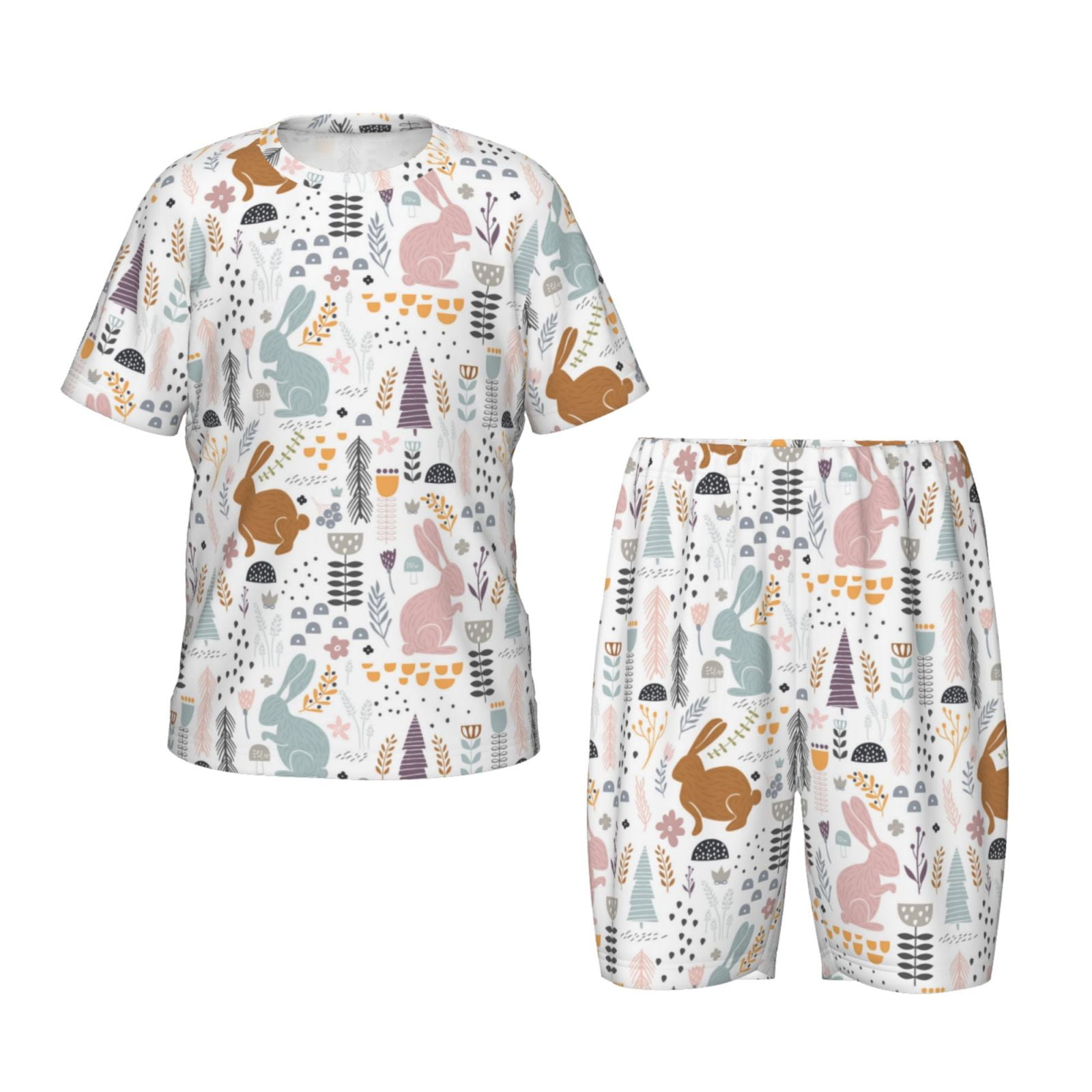 Gaeub Fall Rabbit Print 2-Piece Pajamas Set,Toddler Kid Short Sleeve ...