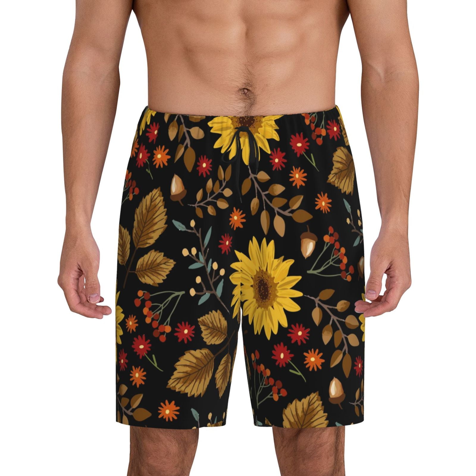 Gaeub Fall Sunflowers Leaves Printed Men's Short Pajama Pants ...