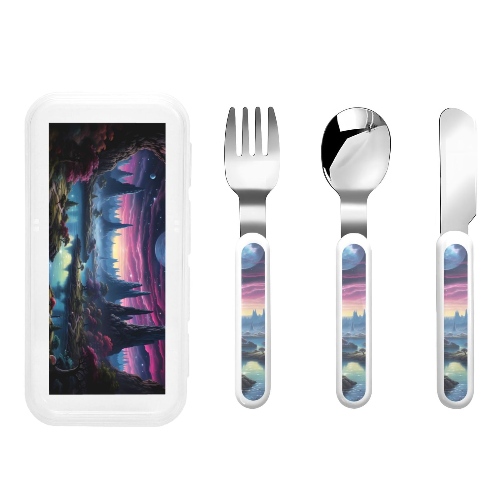 Gaeub Fantasy Landscape Starry Night Print 3-Piece Children Knife Spoon ...