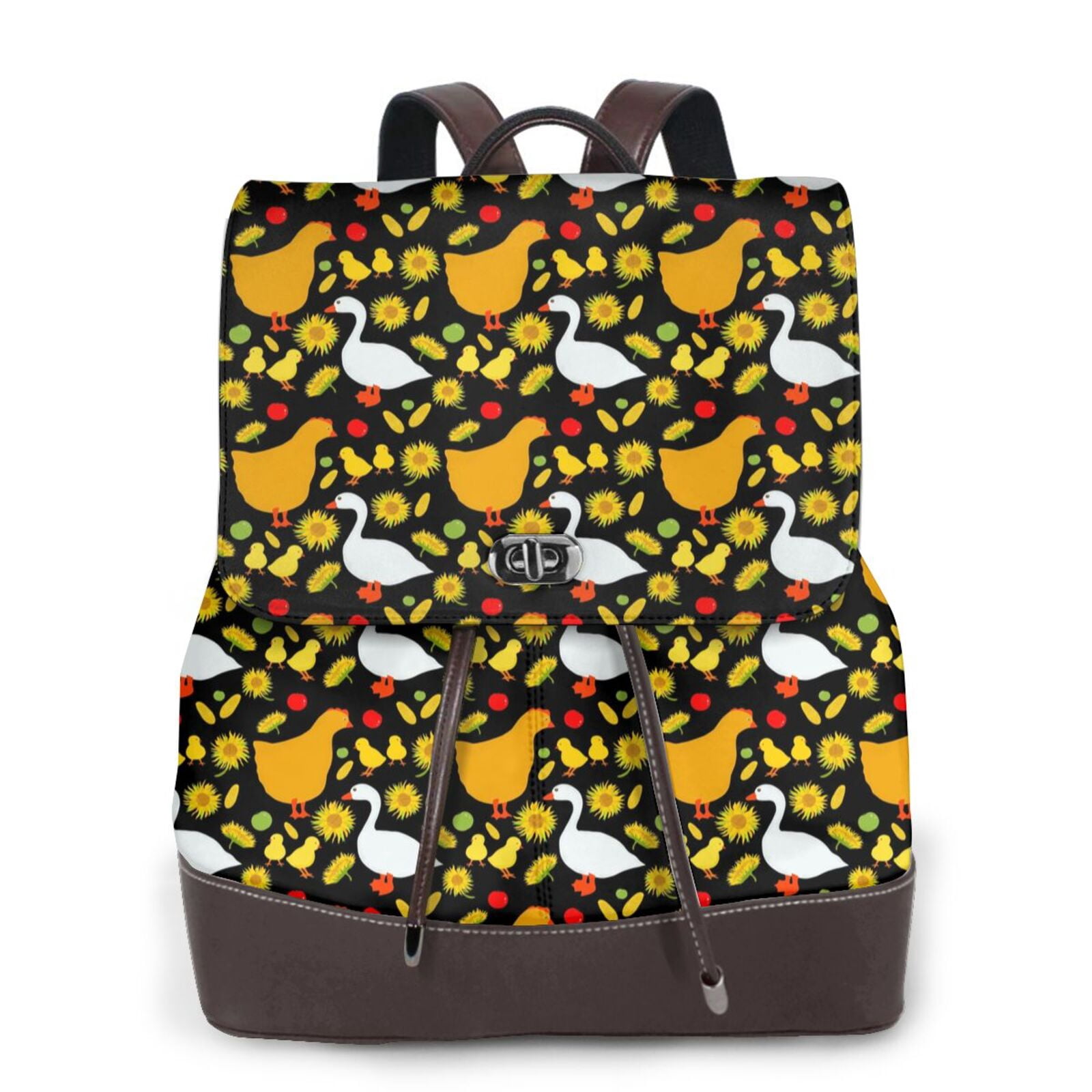 Gaeub Farm Goose Print Women's Leather Backpack,Travel Laptop Backpack ...