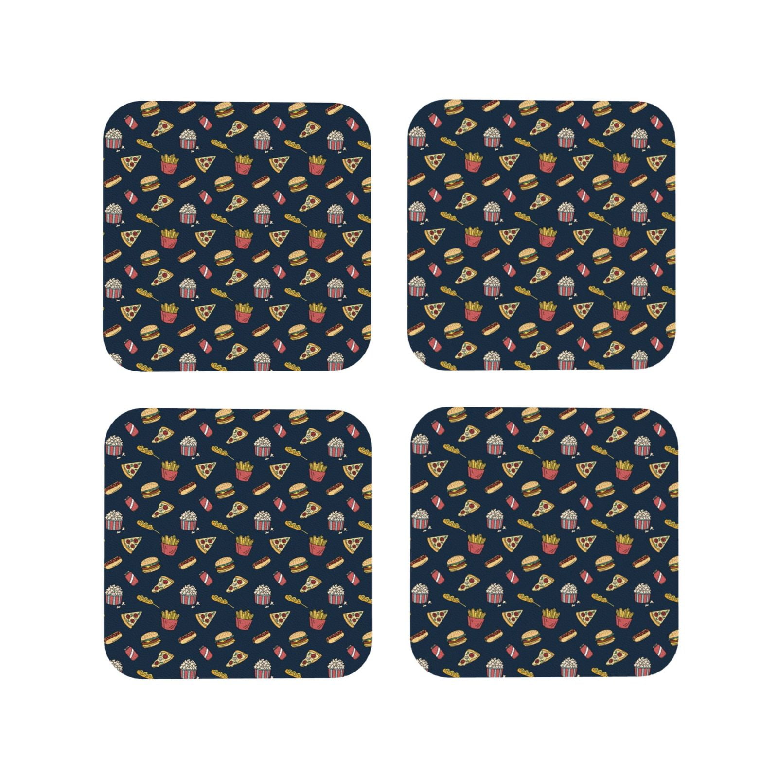 Gaeub Fast Food Print 4 Pcs Leather Coasters for Drinks ,Drink Coasters ...