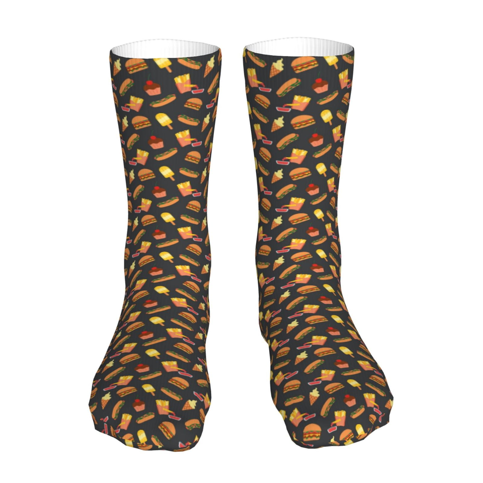 Gaeub Fast Food Print Sports Socks,No Heel Casual Mid-Tube Socks,Crew ...