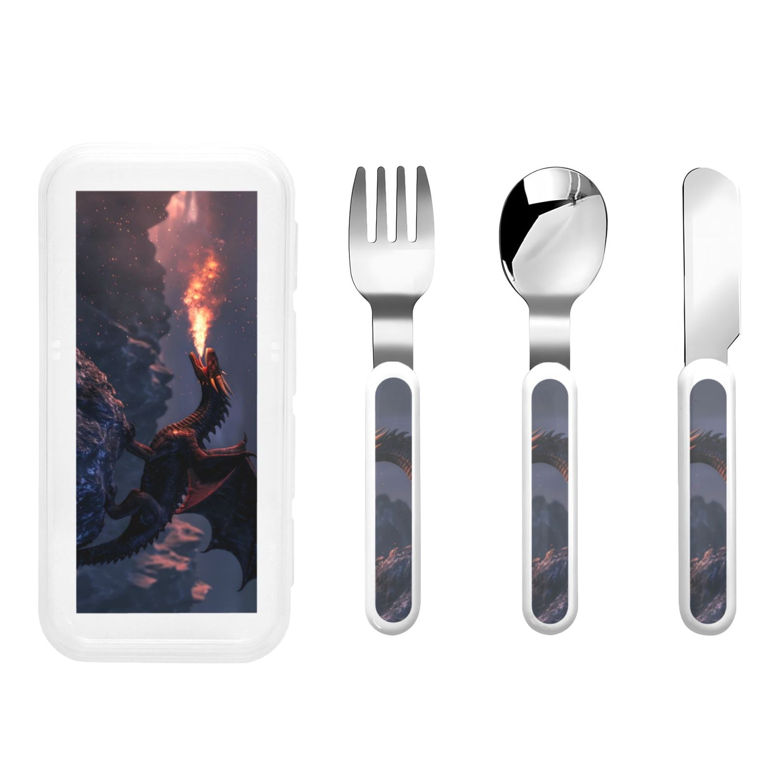 Gaeub Fire Breathing Dragon Twilight Print 3-Piece Children Knife Spoon ...