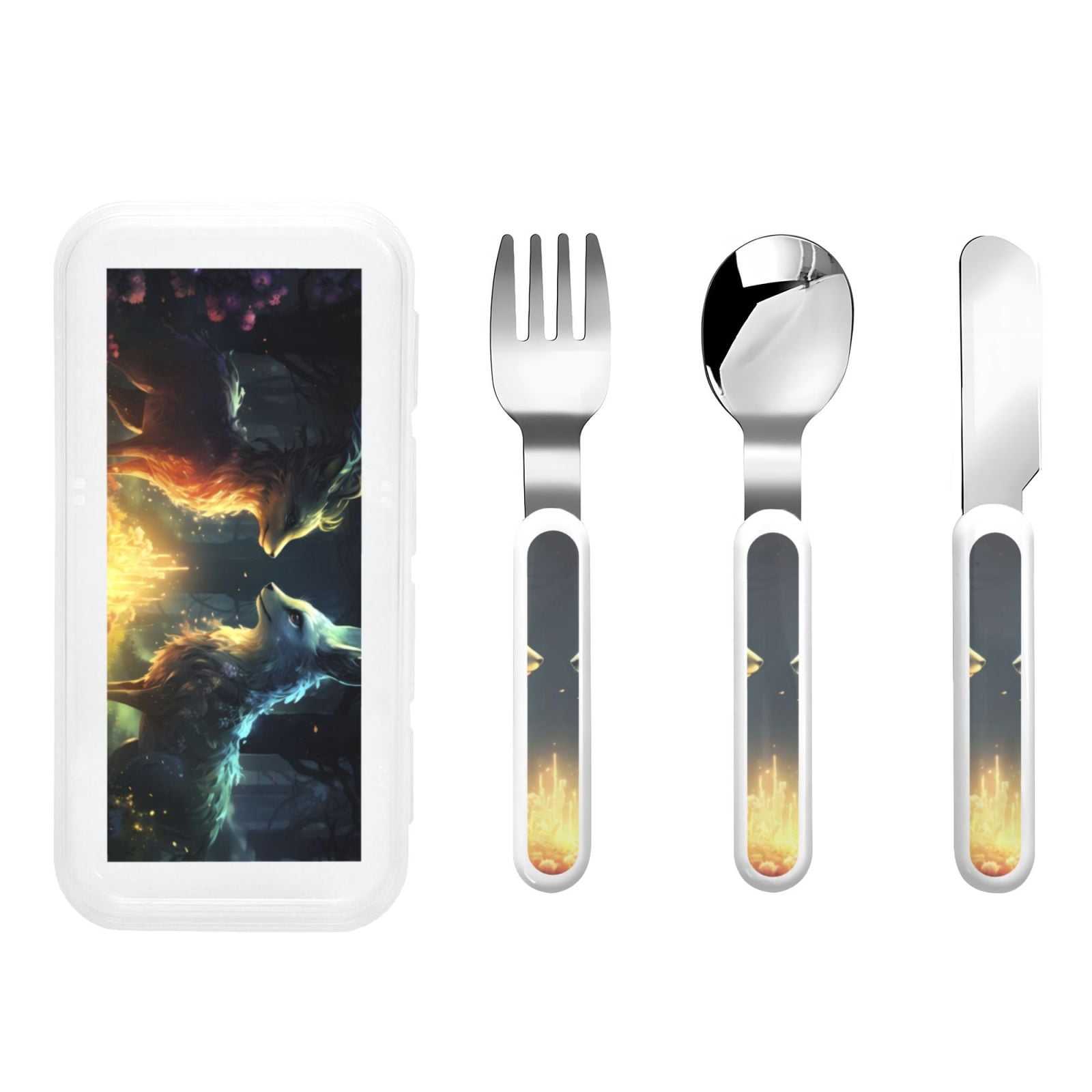 Gaeub Firefly Forest Fox Print 3-Piece Children Knife Spoon Fork Set ...