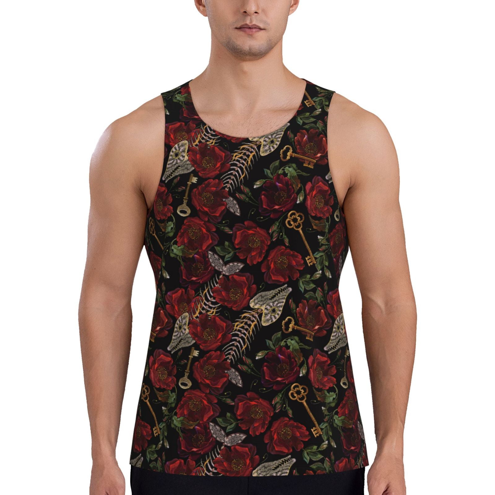Gaeub Fishbone Rose Men's Athletic Tank Top, Workout Sleeveless Shirts ...