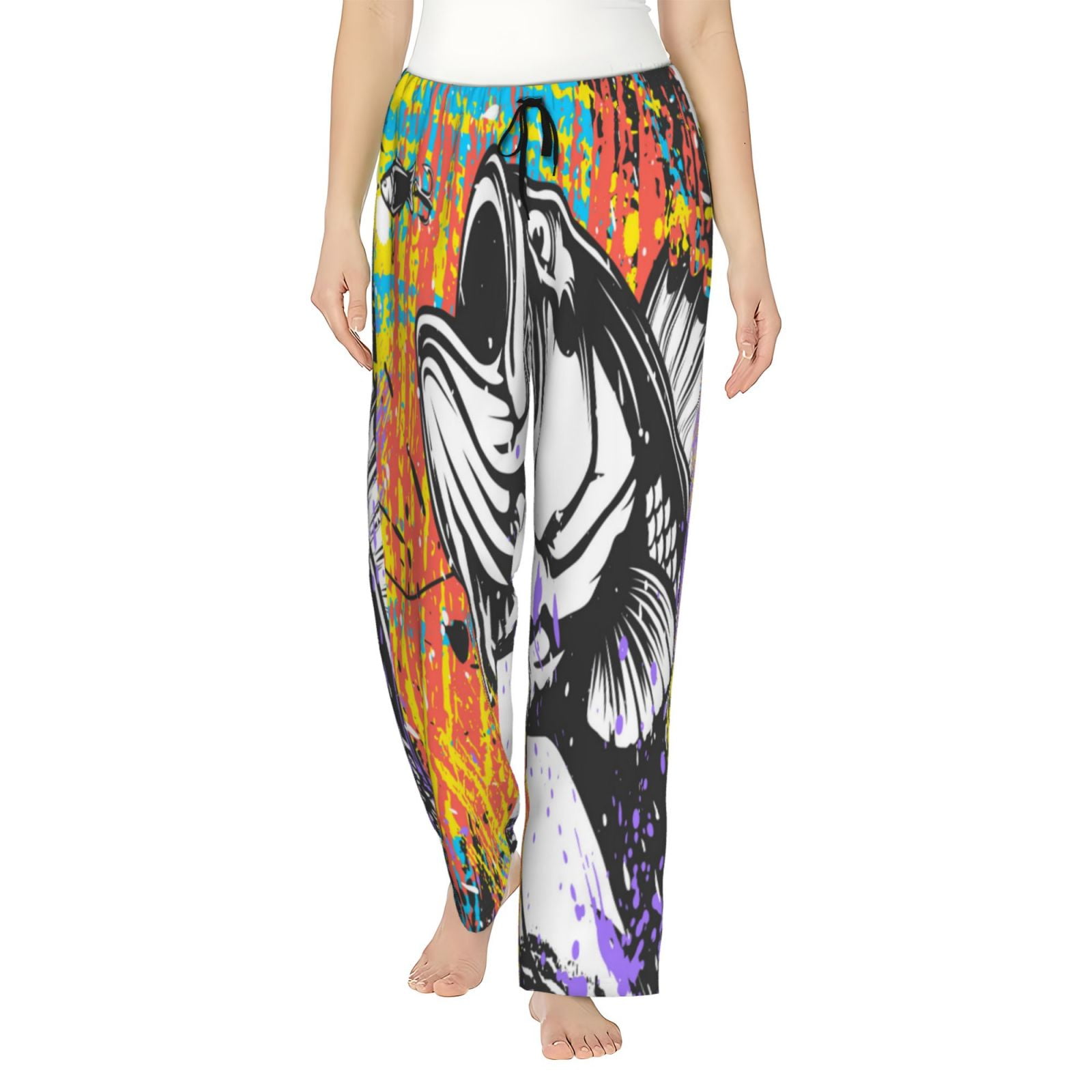 Gaeub Fishing Bass Print Soft Pajama Pants for Women, Wide Leg Comfy ...
