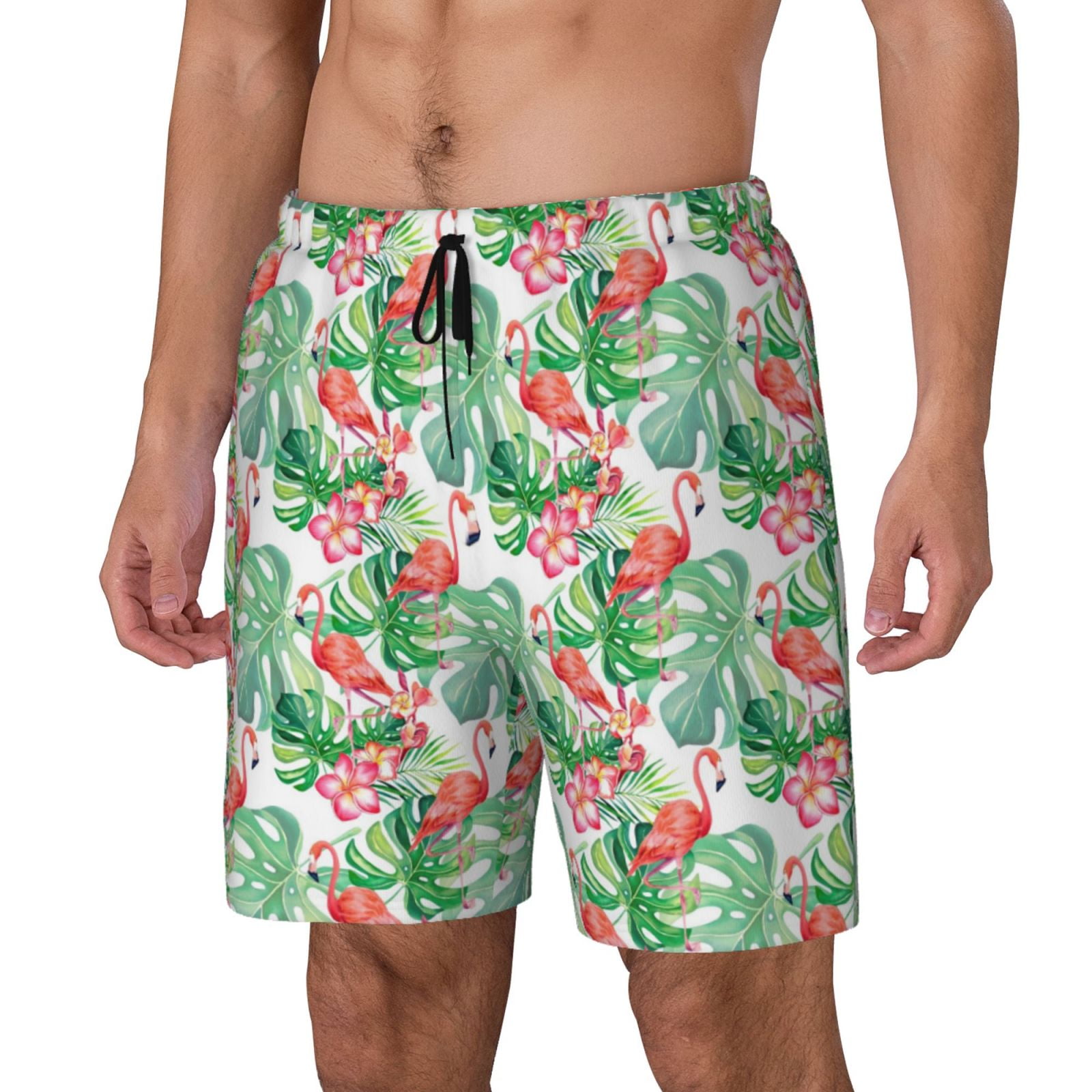Gaeub Flamingo And Monstera Print Mens Swim Trunks with Compression ...