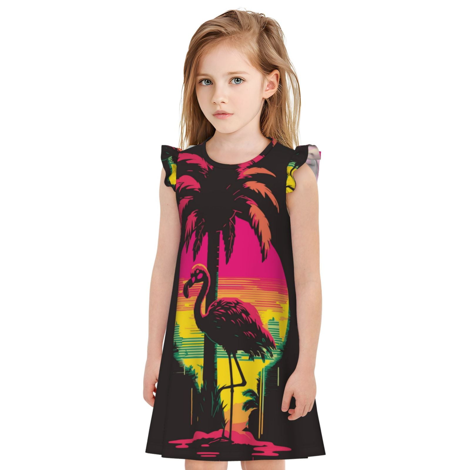Gaeub Flamingo And Palm Trees At Sunset Girls Pajamas Dress ...