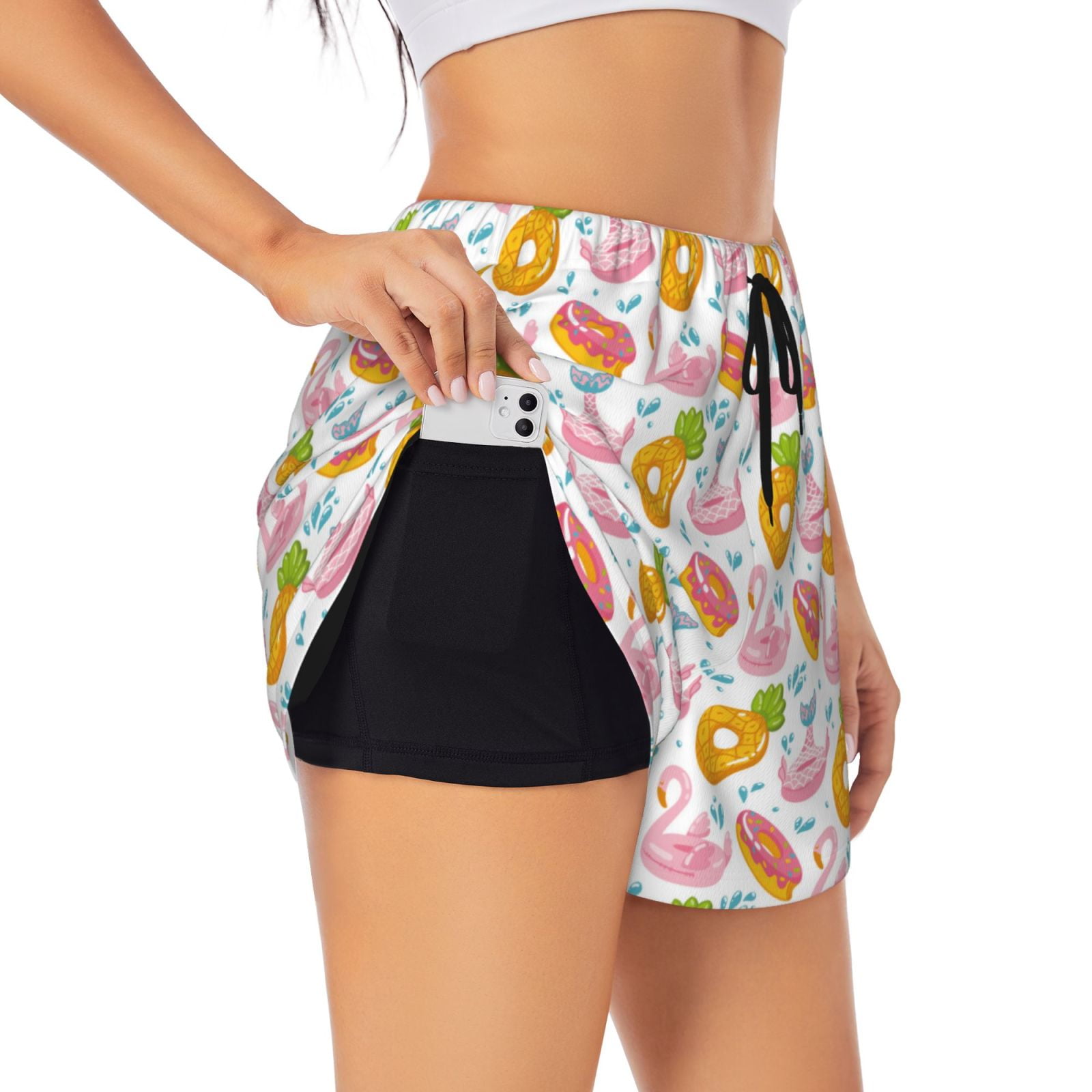 Gaeub Flamingo And Pineapple Print Women's Athletic Shorts,High Waisted Running Shorts,Pocket ...