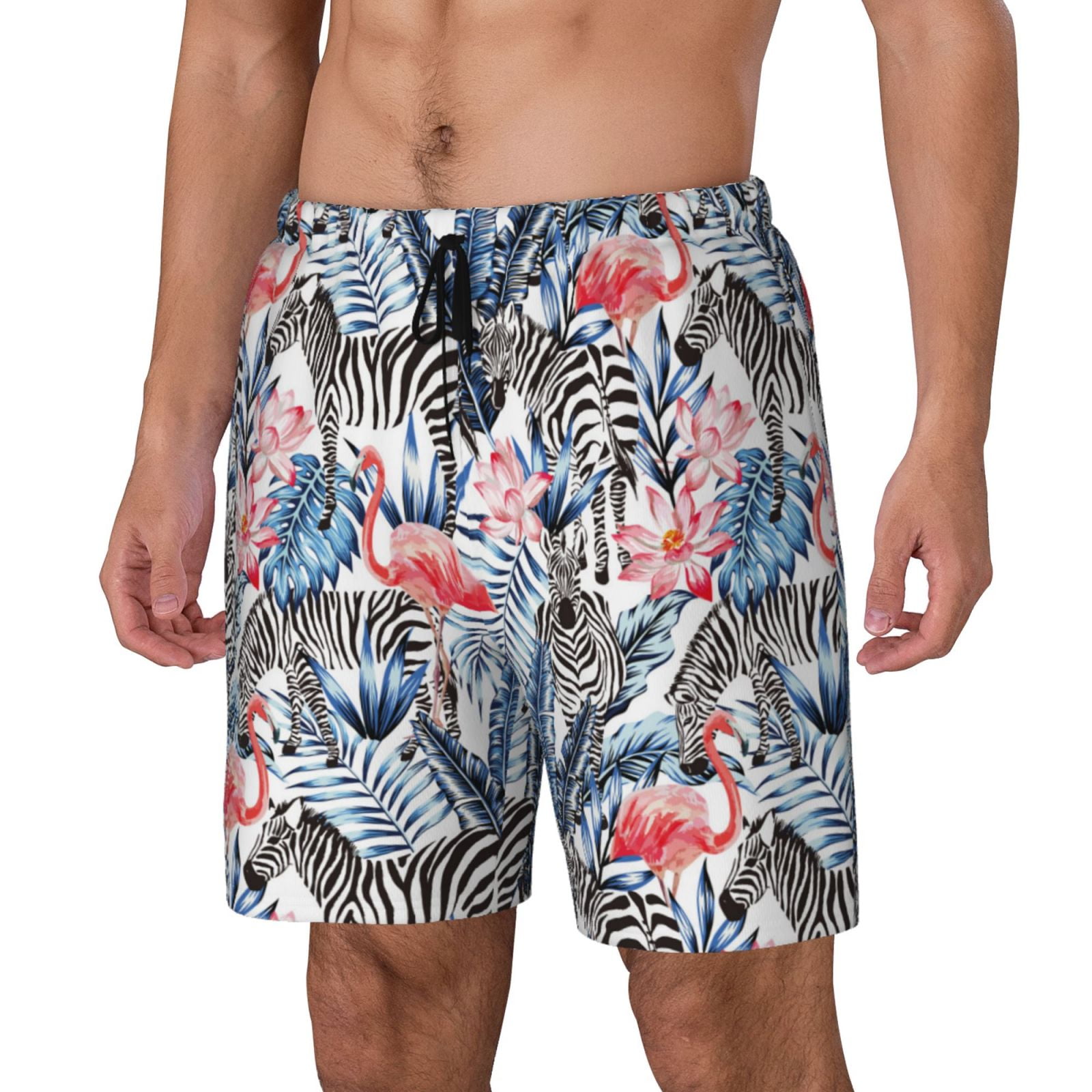 Gaeub Flamingo And Zebra Print Mens Swim Trunks with Compression Liner ...