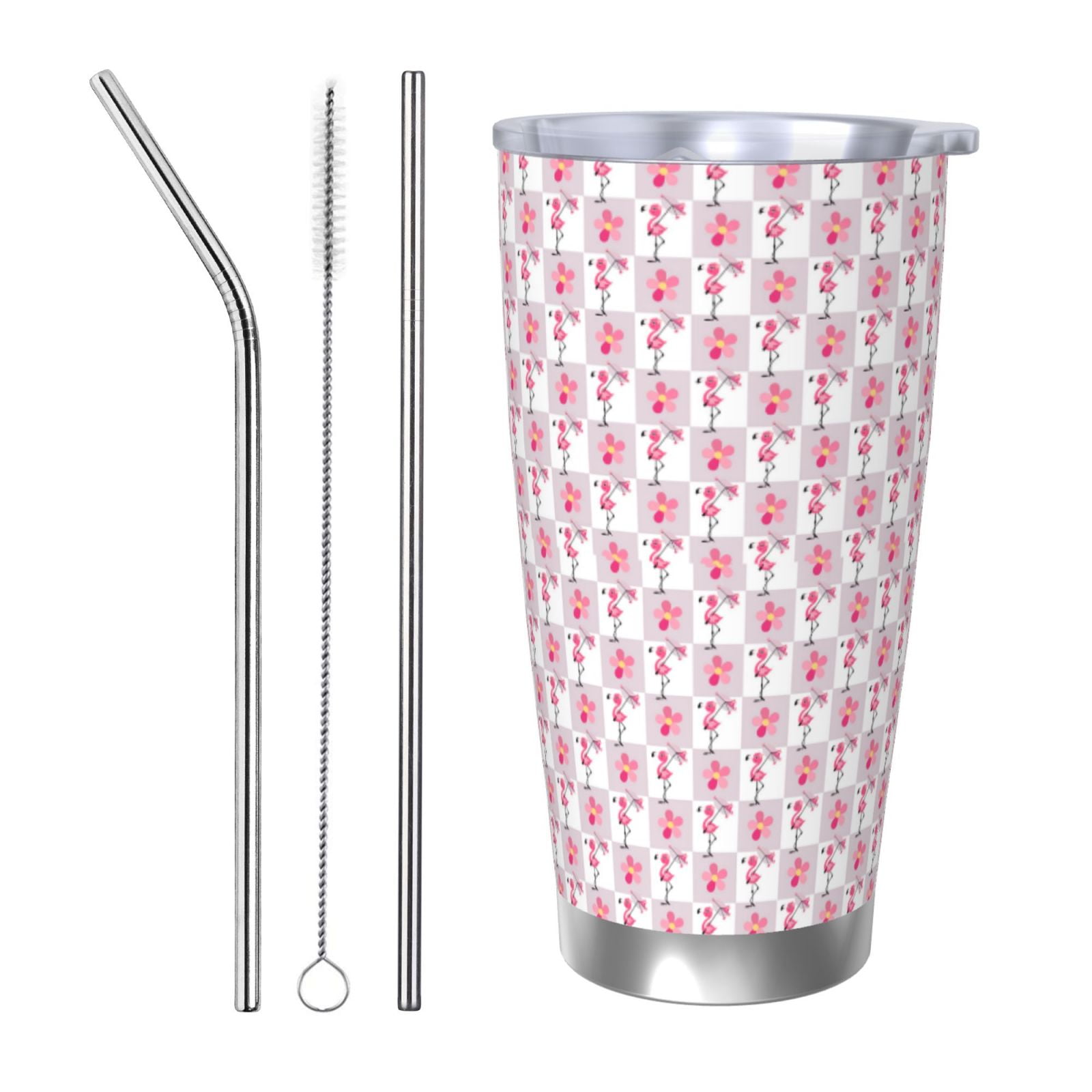 Gaeub Flamingo On Checkered Print 20-Ounce Stainless Steel Car Cup ...