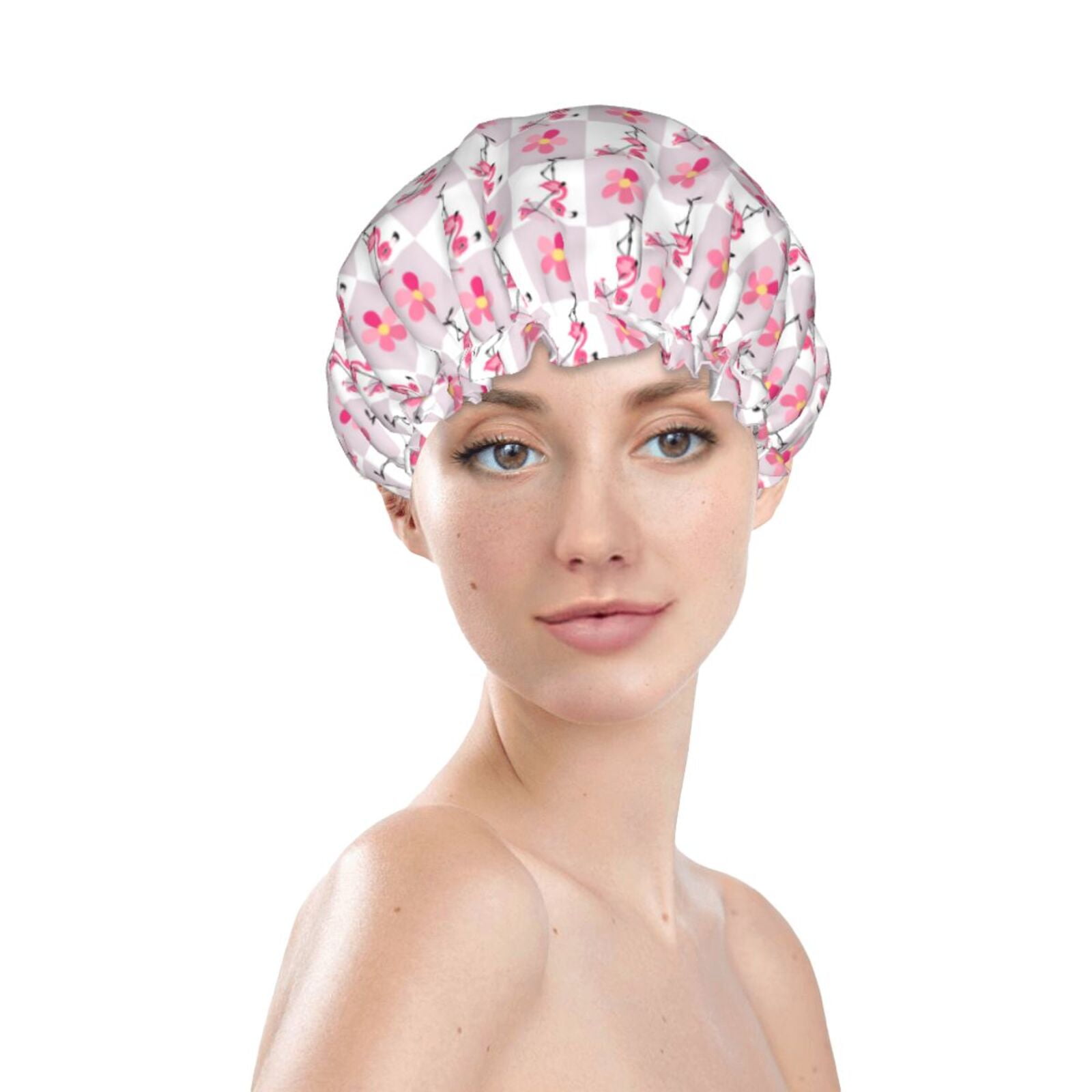 Gaeub Flamingo On Checkered Shower Caps for Women Men,Double Waterproof ...