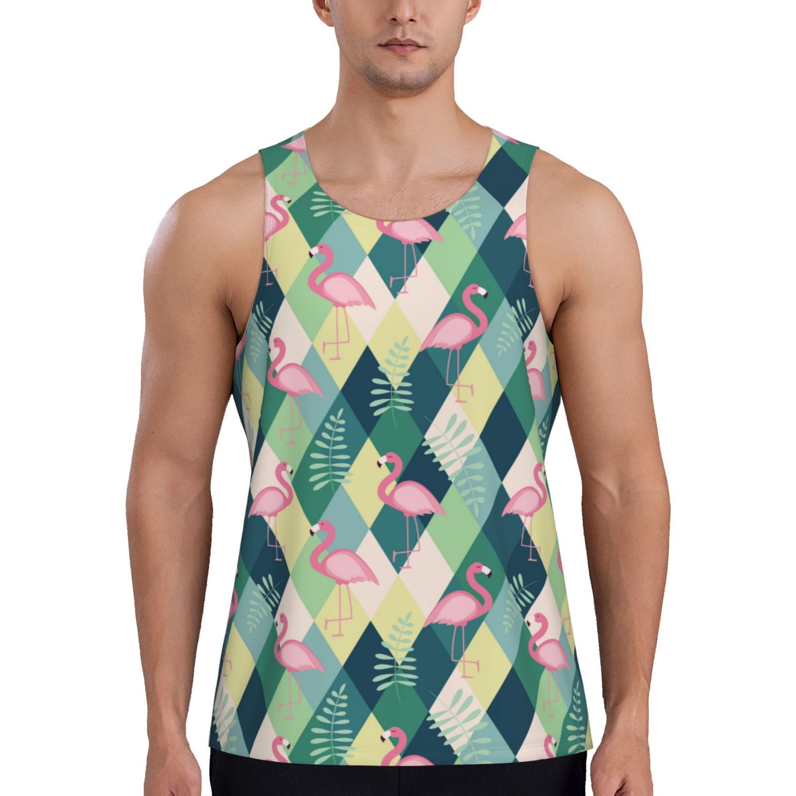 Gaeub Flamingo Print Men's Workout Tank Top , Casual Soft Sleeveless ...