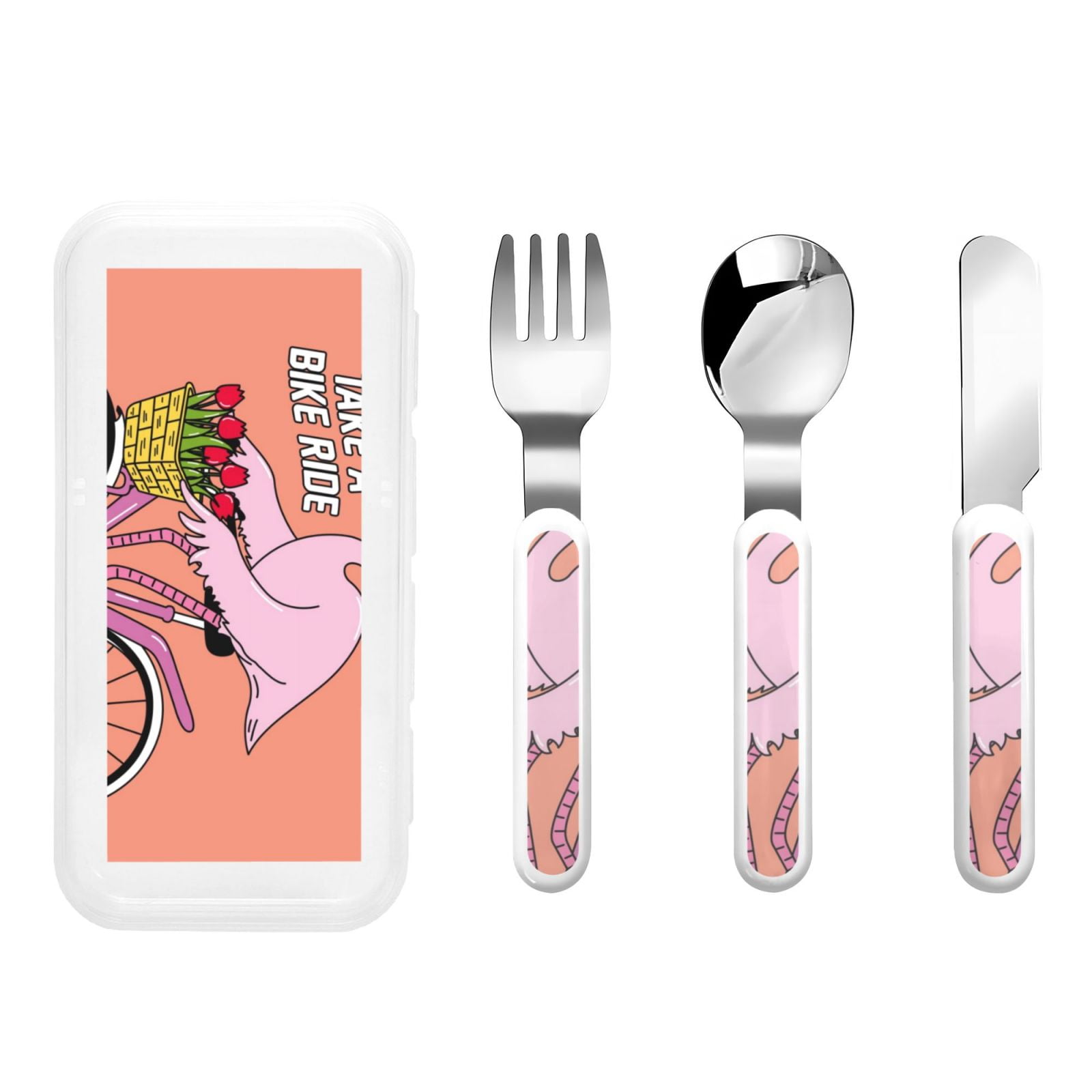 Gaeub Flamingo Riding a Bicycle Print 3-Piece Children Knife Spoon Fork ...