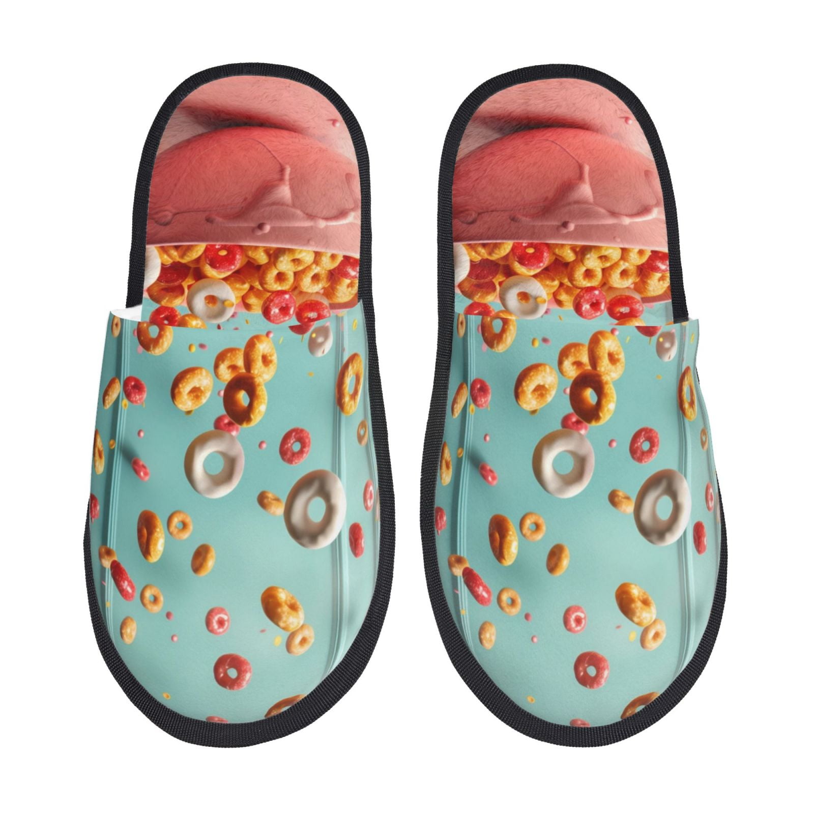 Gaeub Floating Colorful Cereal Print Women's Fuzzy Scuff Slippers,Women ...