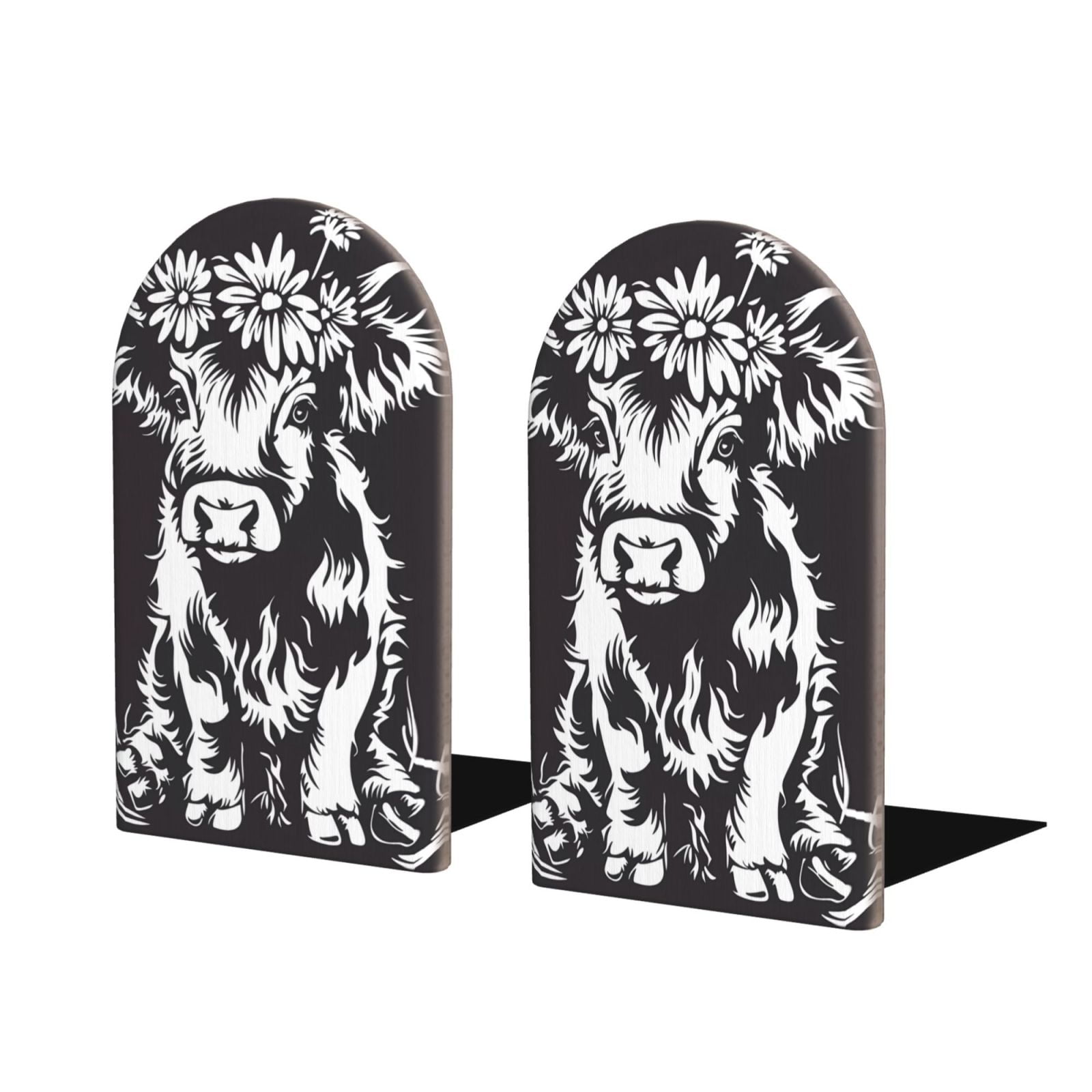 Gaeub Floral Cow Silhouette Wood Bookends, Non-Slip Bookends, Heavy ...
