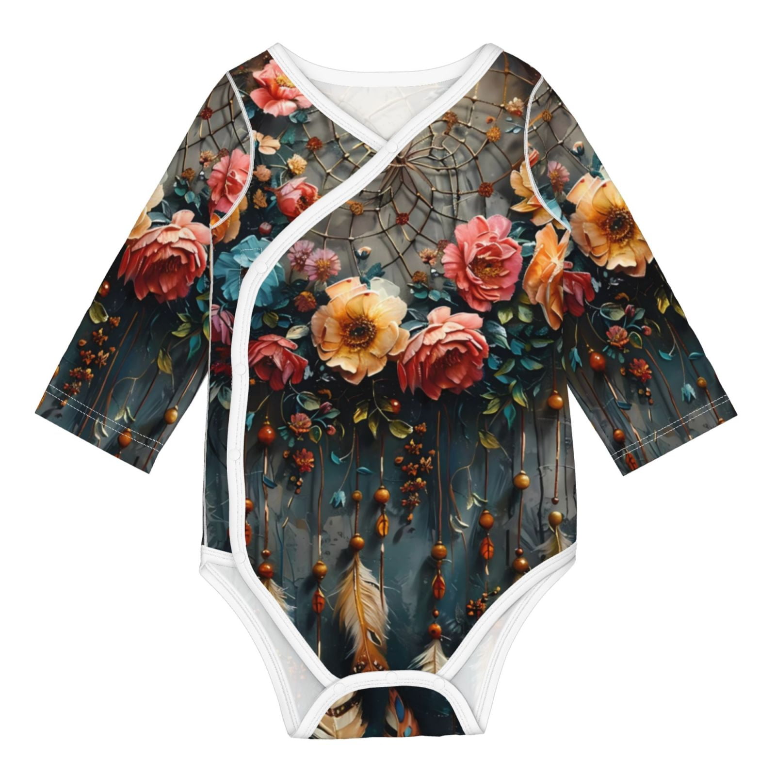 Gaeub Floral Dreamcatcher Elegance Unisex Babies' Long-Sleeve Bodysuit ...