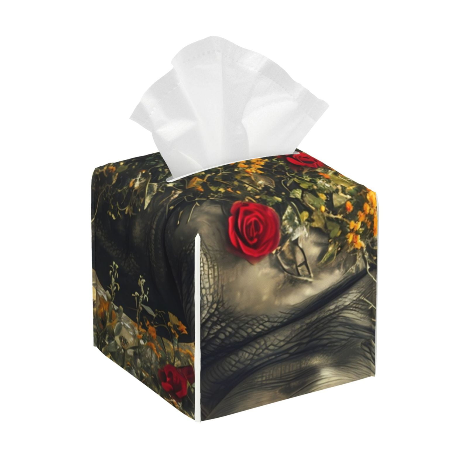 Gaeub Floral Rhino With Birds Print Leather Tissue Box Cover Square ...