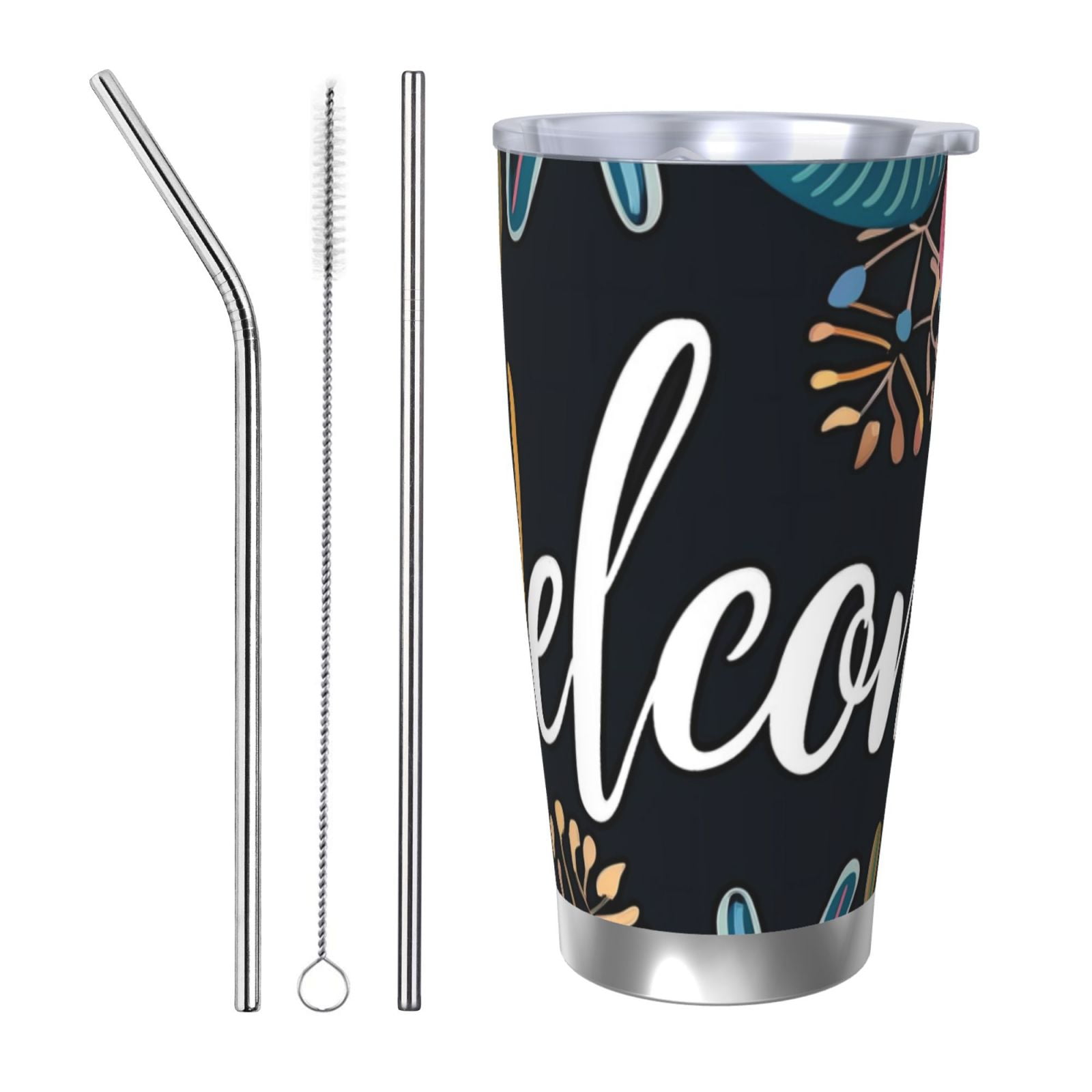 Gaeub Floral Welcome Sign Print 20-Ounce Stainless Steel Car Cup ...