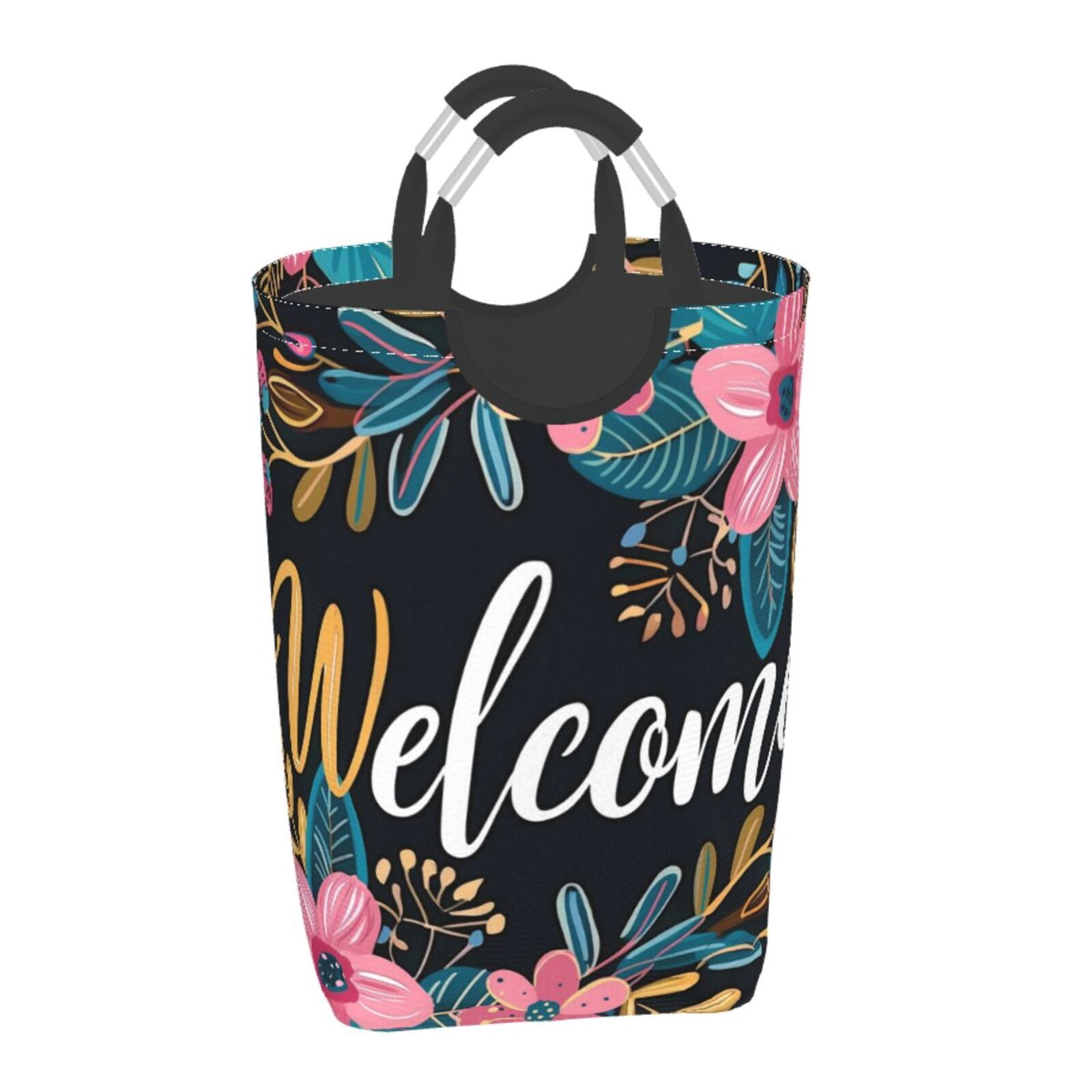 Gaeub Floral Welcome Sign Print 50L Large Laundry Hampers with Handles ...
