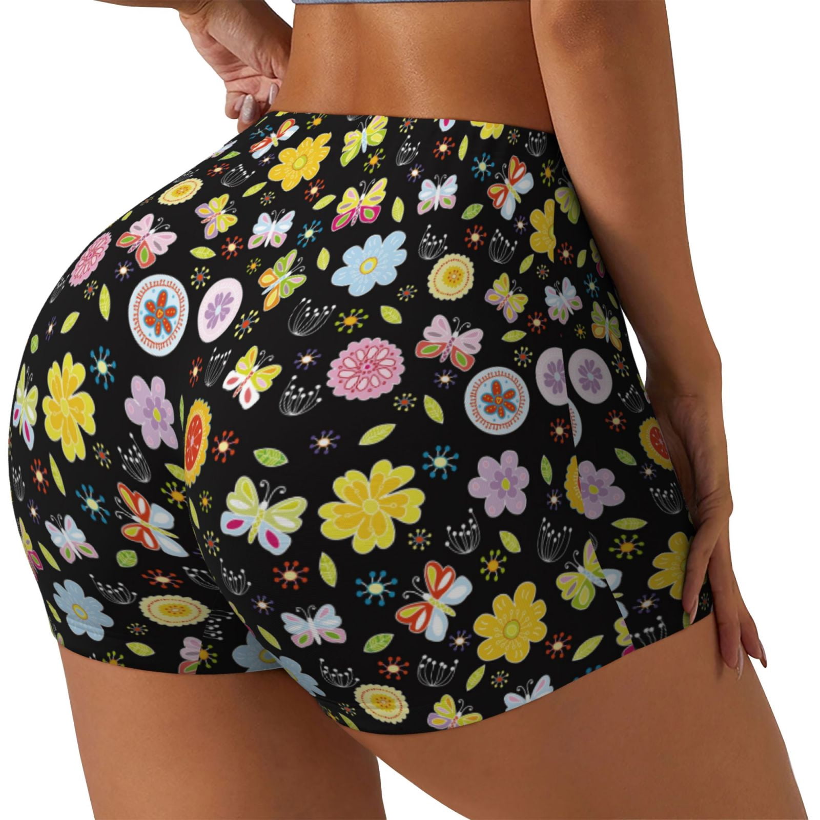 Gaeub Flower Butterfly Print Workout Shorts for Women,Seamless Scrunch ...