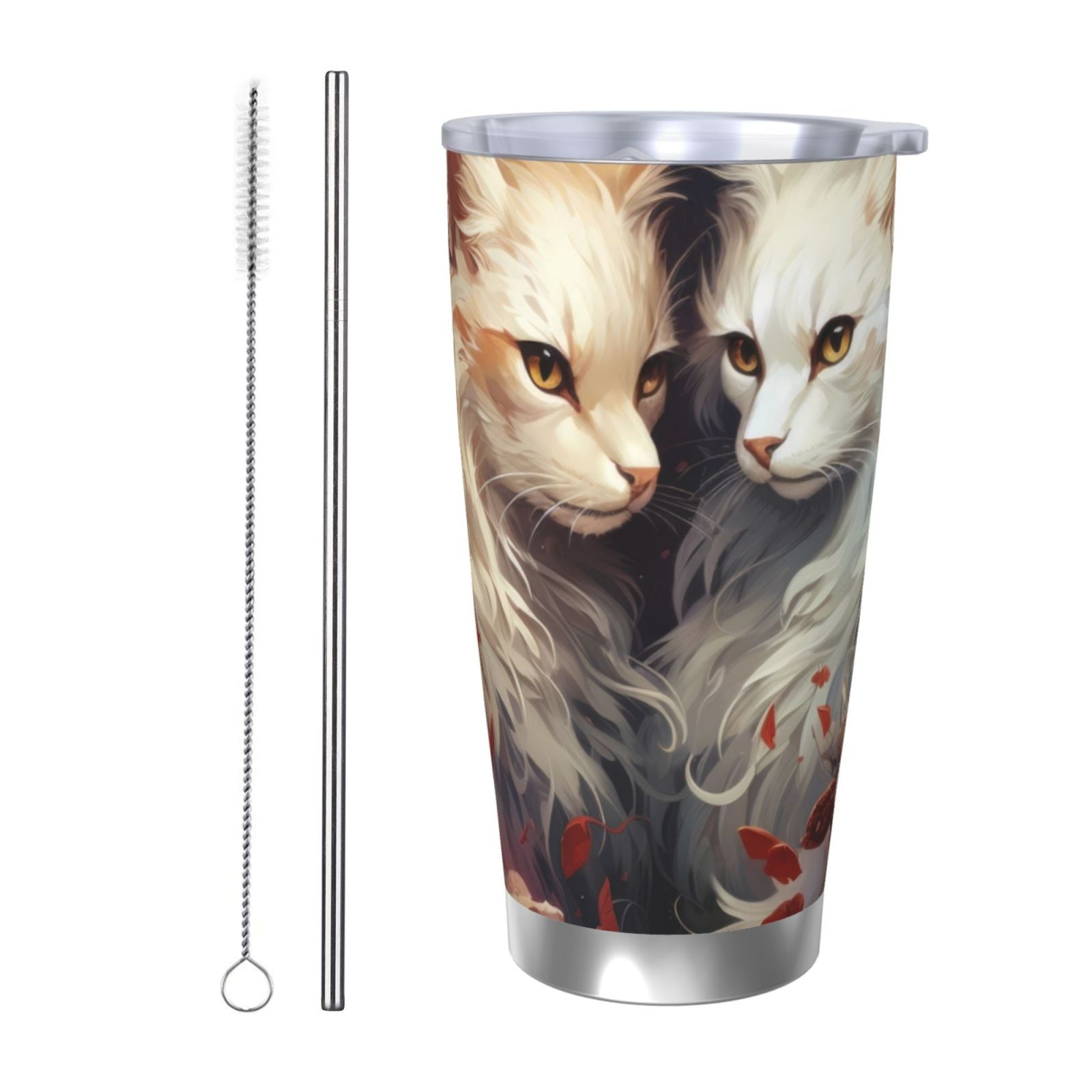 Gaeub Flower Cat Couple Print 20-Ounce Stainless Steel Car Cup,Tumblers ...
