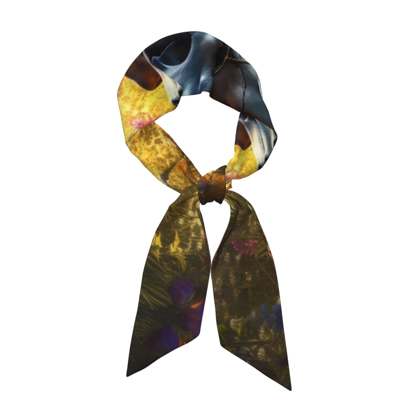 Gaeub Flower Field Skull Printed Silk Feeling Scarf ， Satin Head Scarf ...