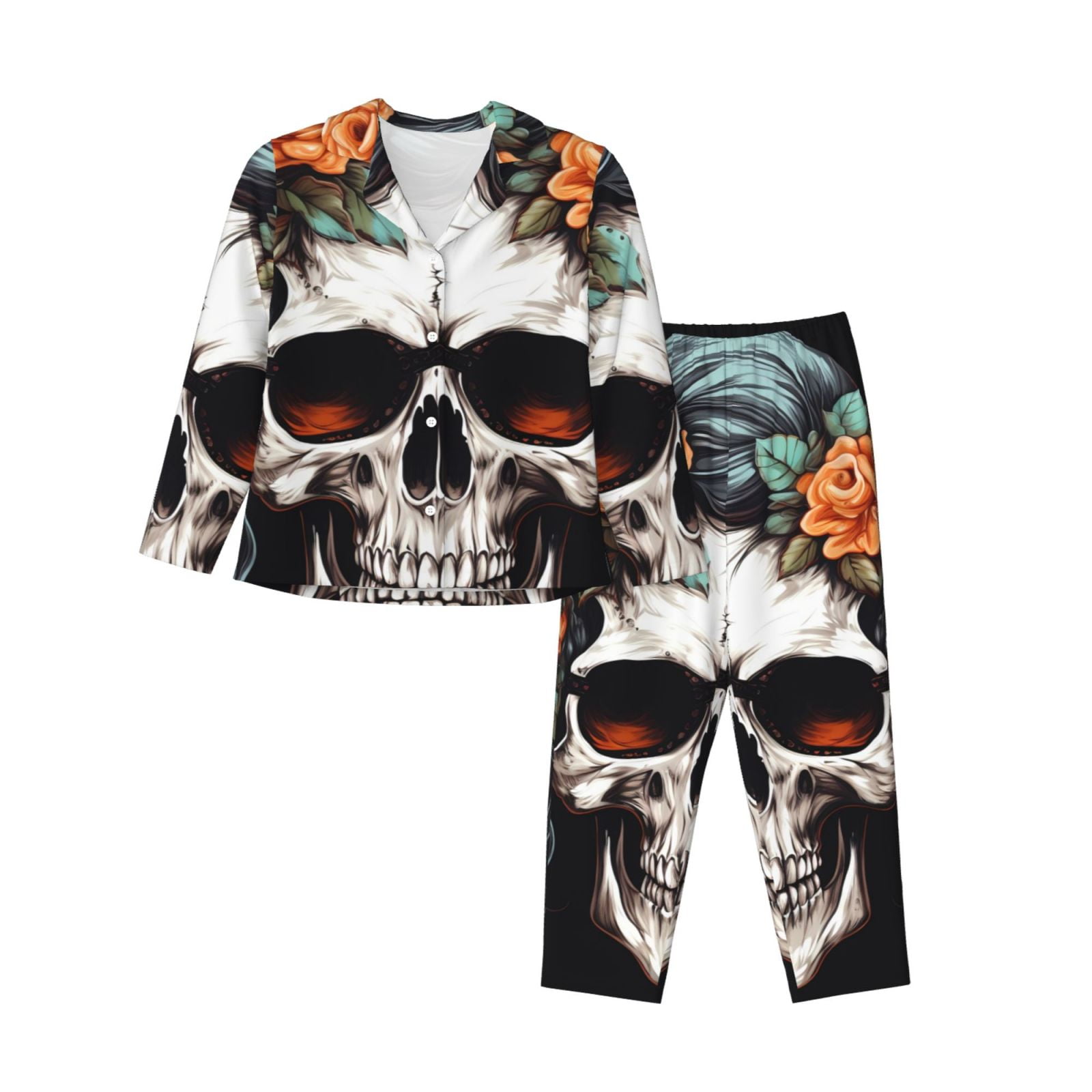 Gaeub Flower Horn Skull Women' Long-Sleeve Shirt and Full-Length Bottom ...