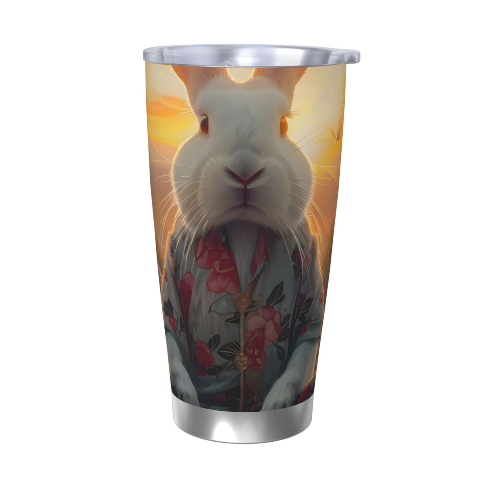 Gaeub Flower Meditating Rabbit Print 20-Ounce Stainless Steel Car Cup ...