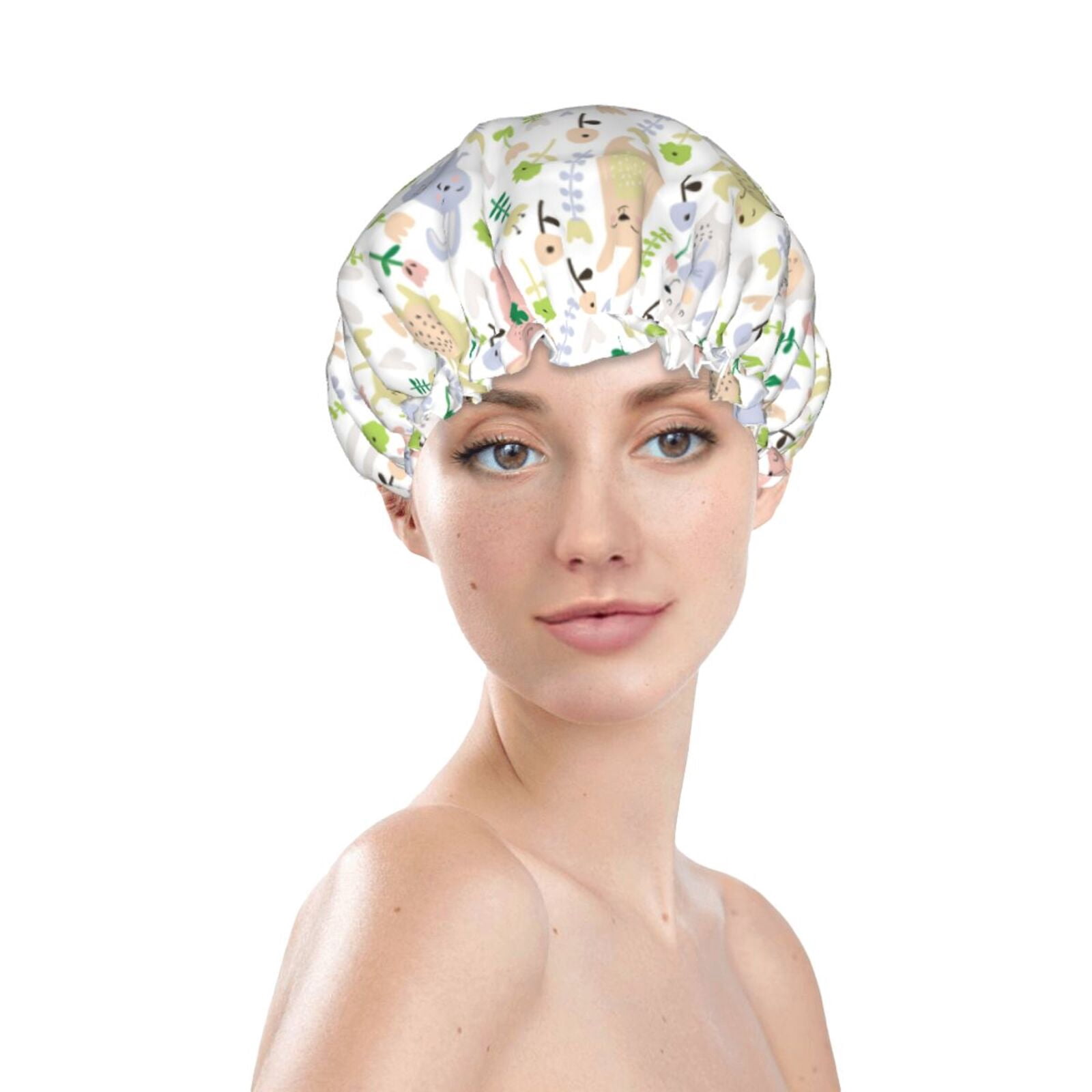 Gaeub Flower Rabbit Shower Caps for Women Men,Double Waterproof Layers ...