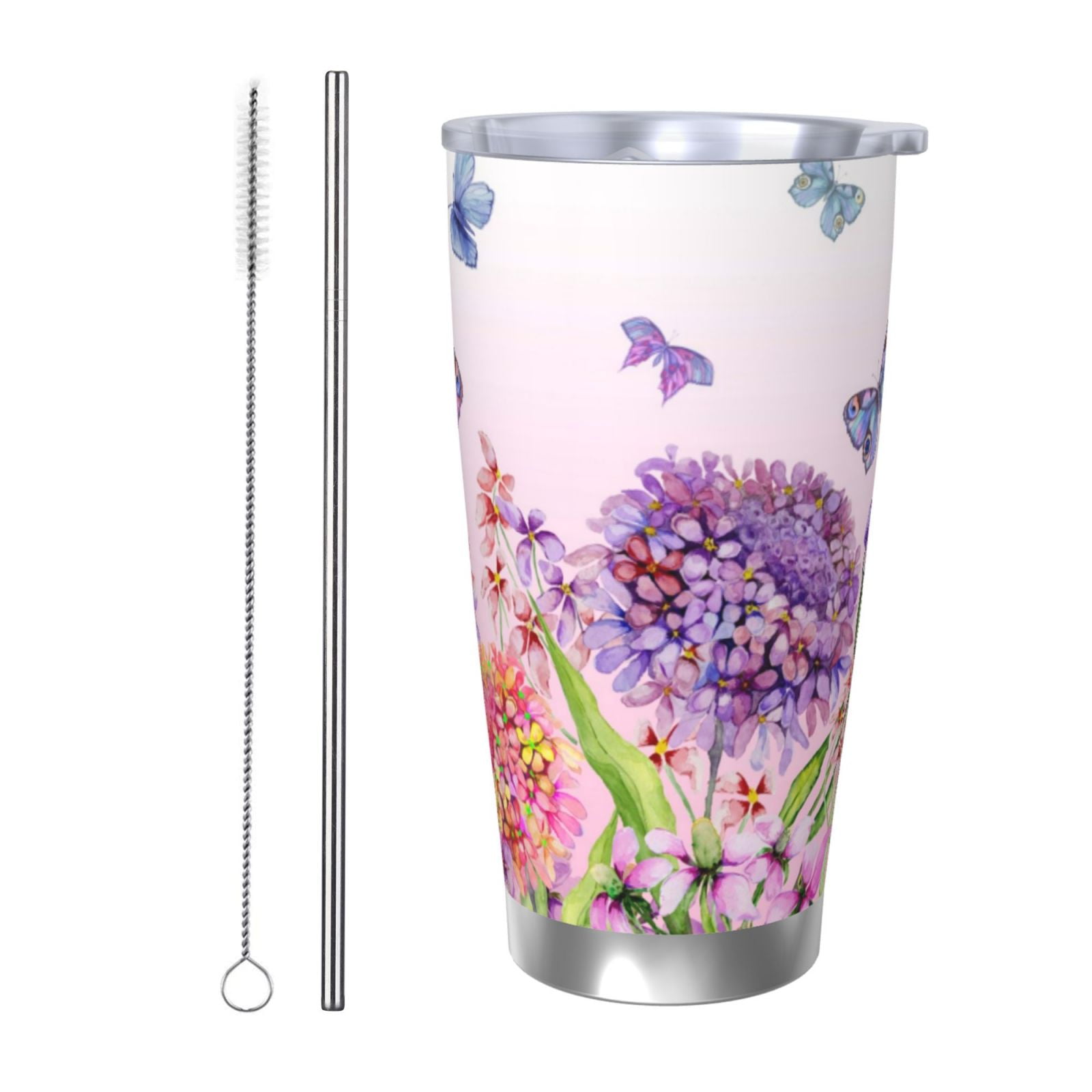 Gaeub Flowers And Colorful Butterflies Print 20-Ounce Stainless Steel ...
