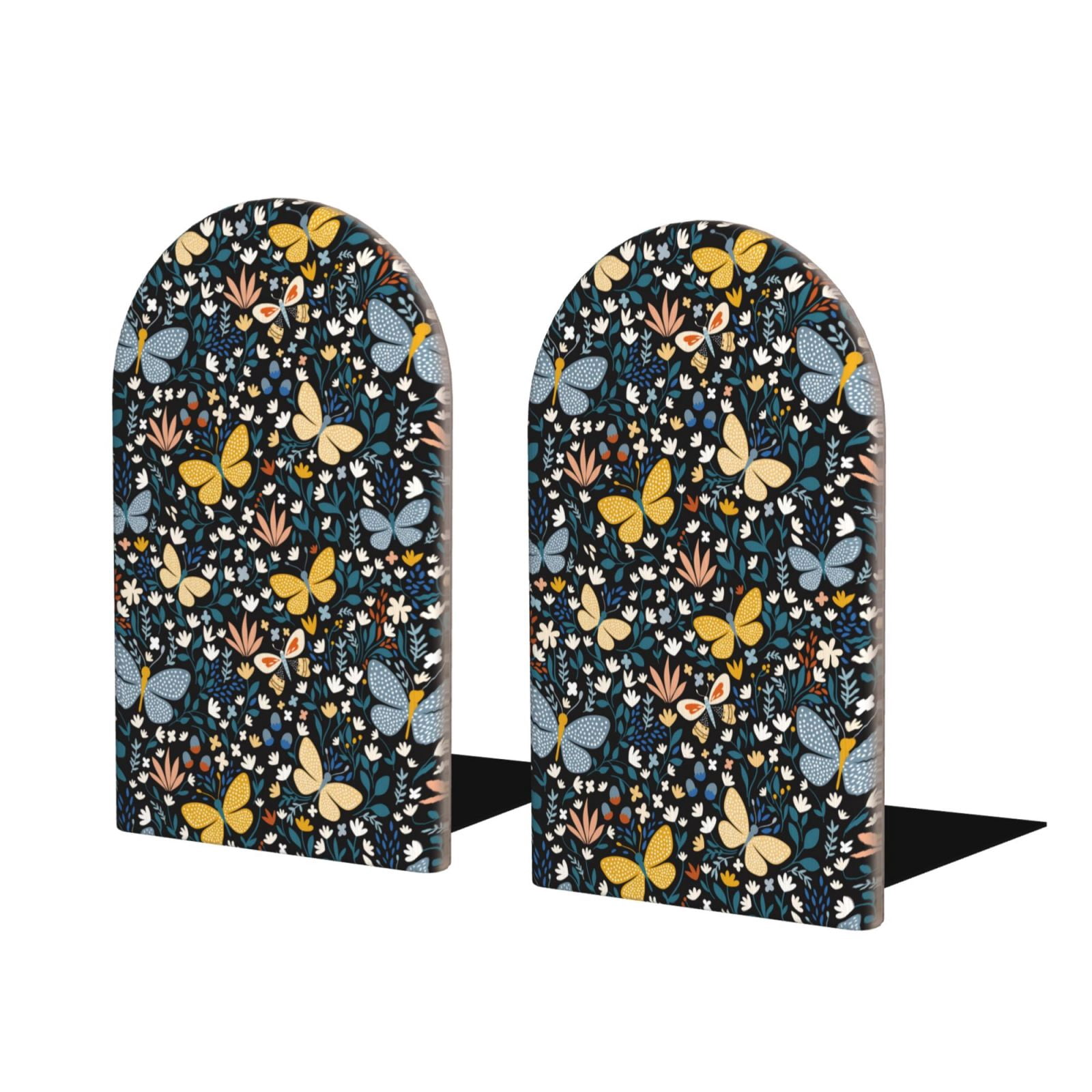 Gaeub Flowers Butterfly Wood Bookends, Non-Slip Bookends, Heavy Duty ...