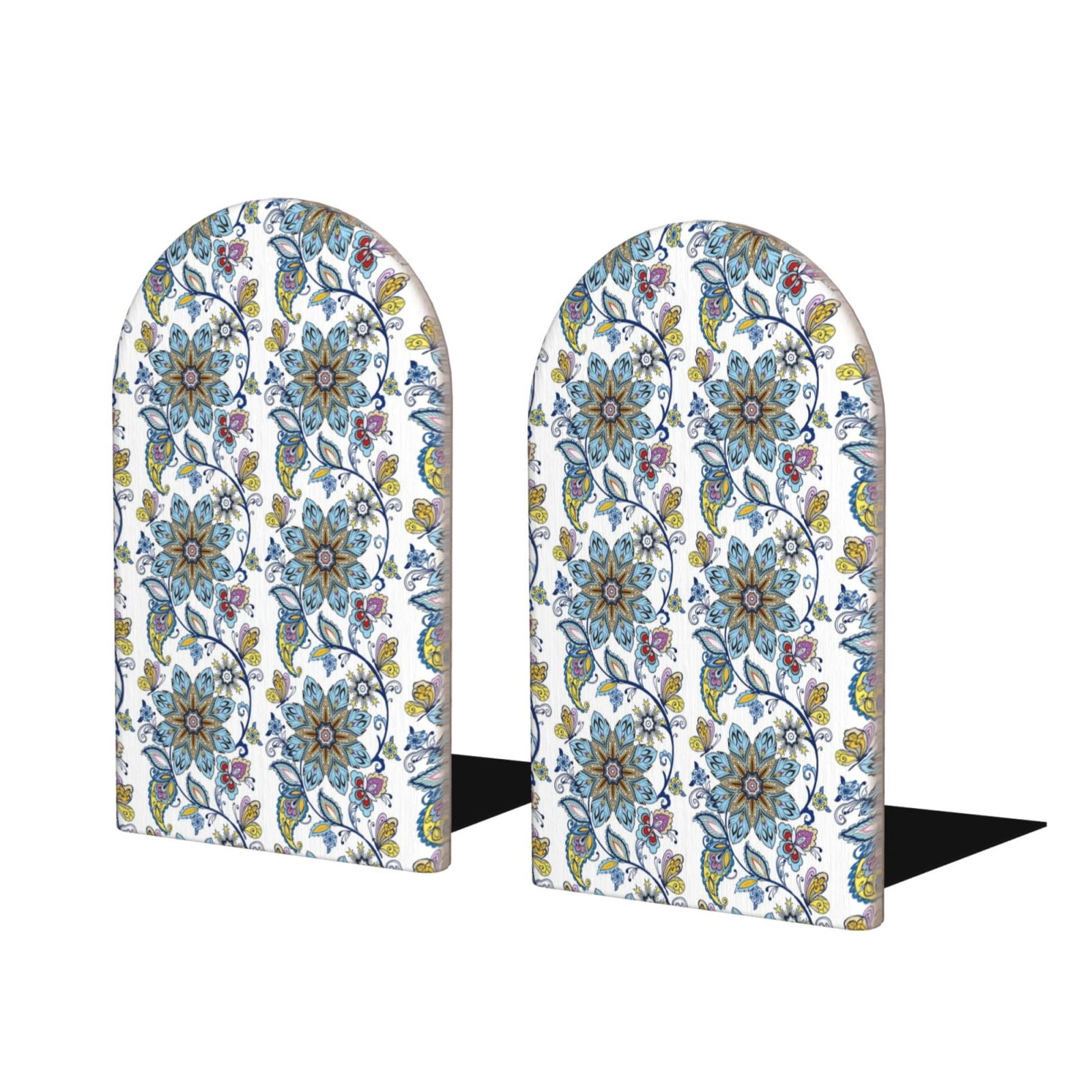 Gaeub Flowers and Butterflies Wood Bookends, Non-Slip Bookends, Heavy ...