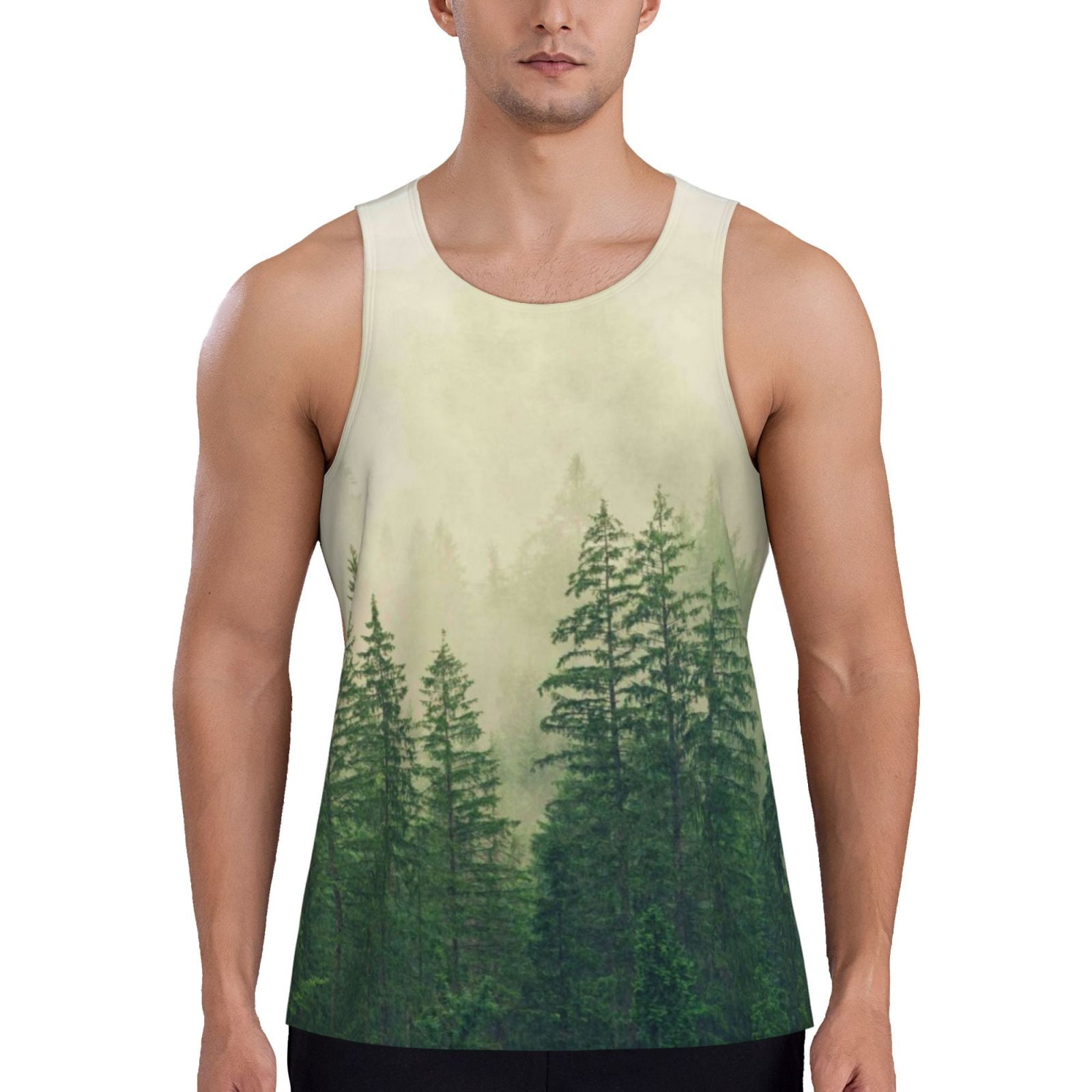 Gaeub Fog Forest Men's Athletic Tank Top, Workout Sleeveless Shirts ...