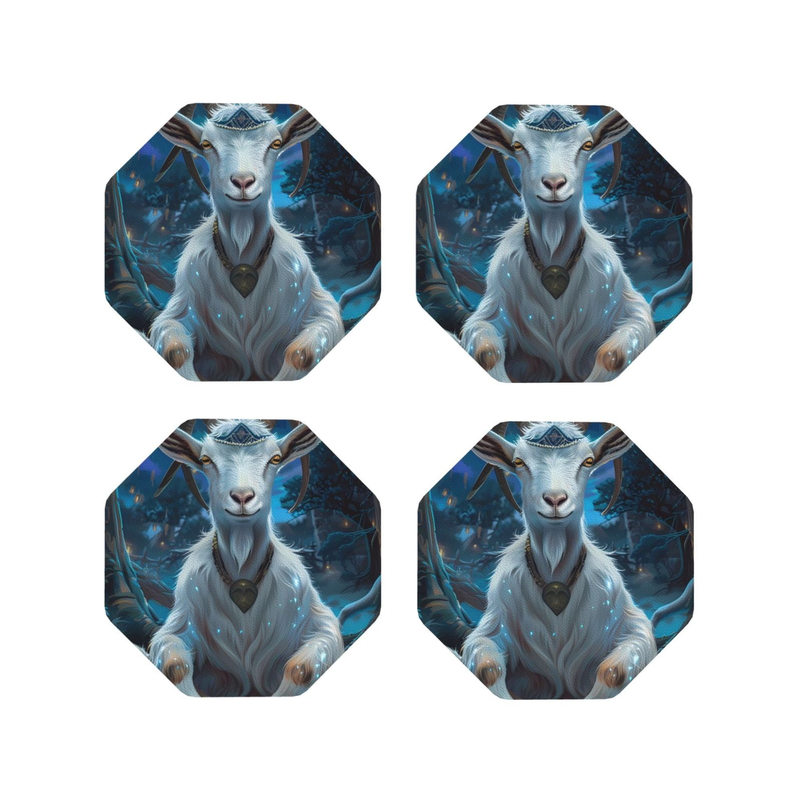 Gaeub Forest Meditating Goat Print 4 Pcs Leather Coasters for Drinks ...