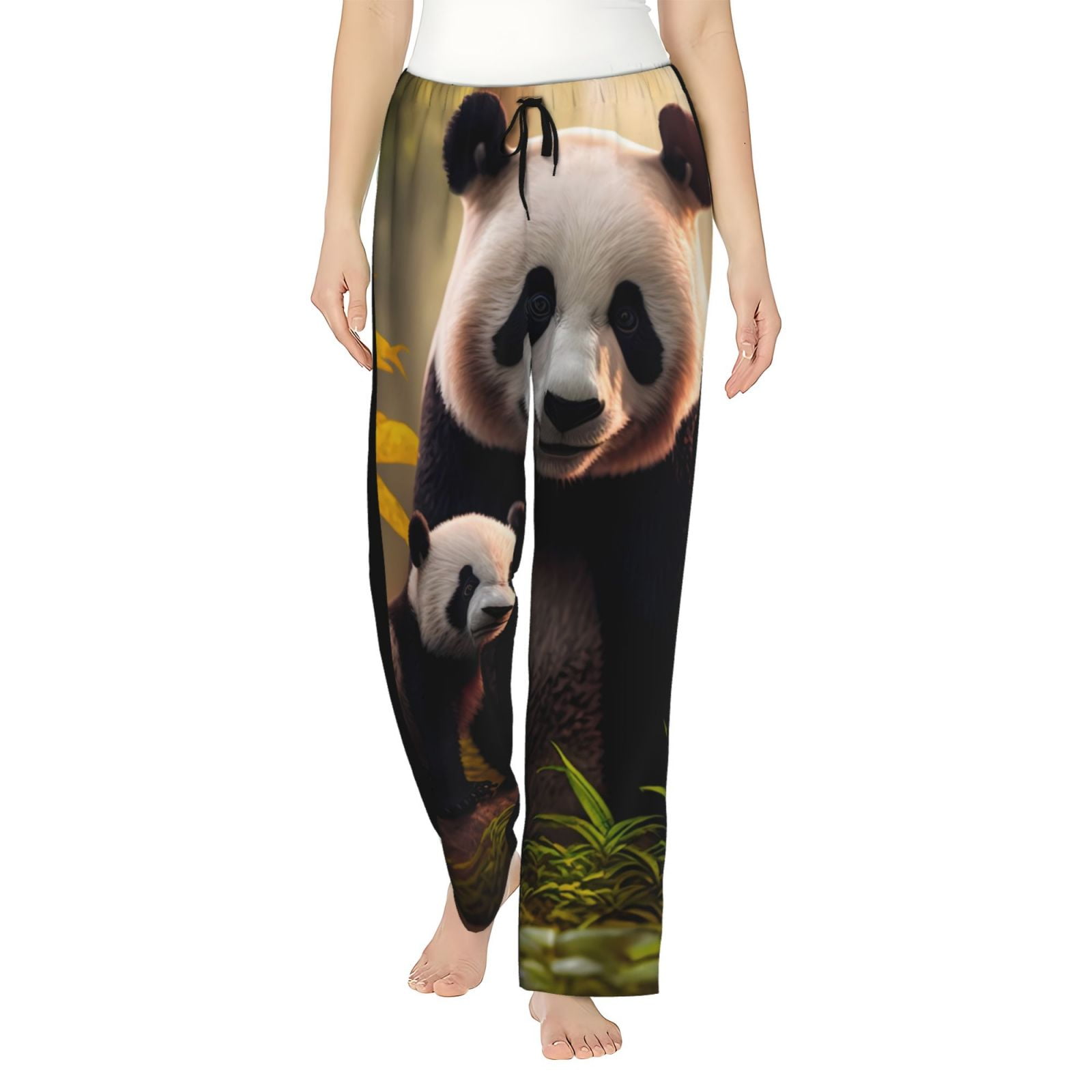Gaeub Forest Panda Soft Pajama Pants for Women, Wide Leg Comfy Casual ...