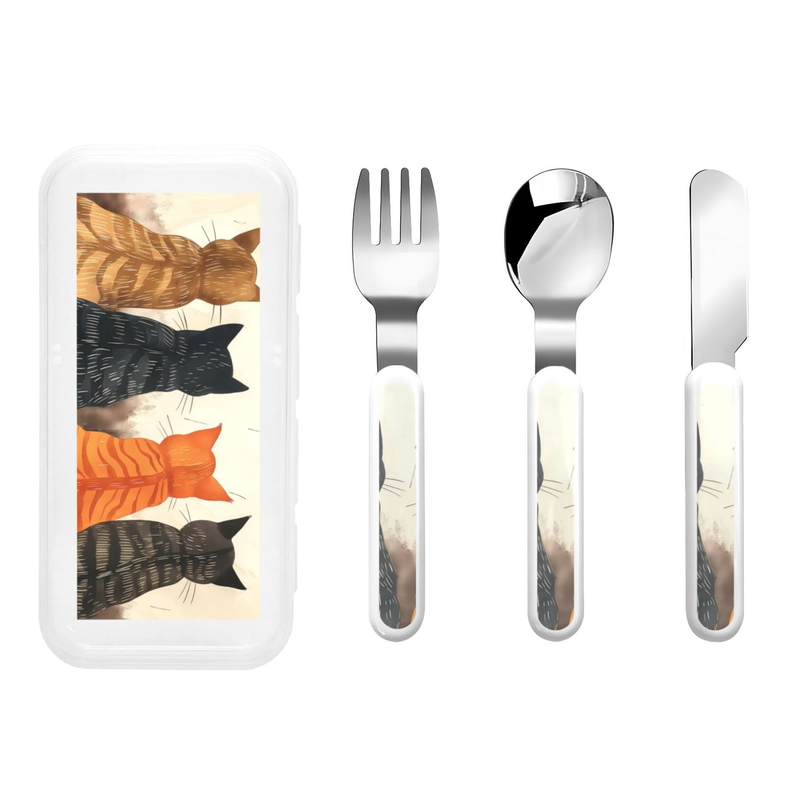 Gaeub Four Cats Watching Rain Print 3-Piece Children Knife Spoon Fork ...