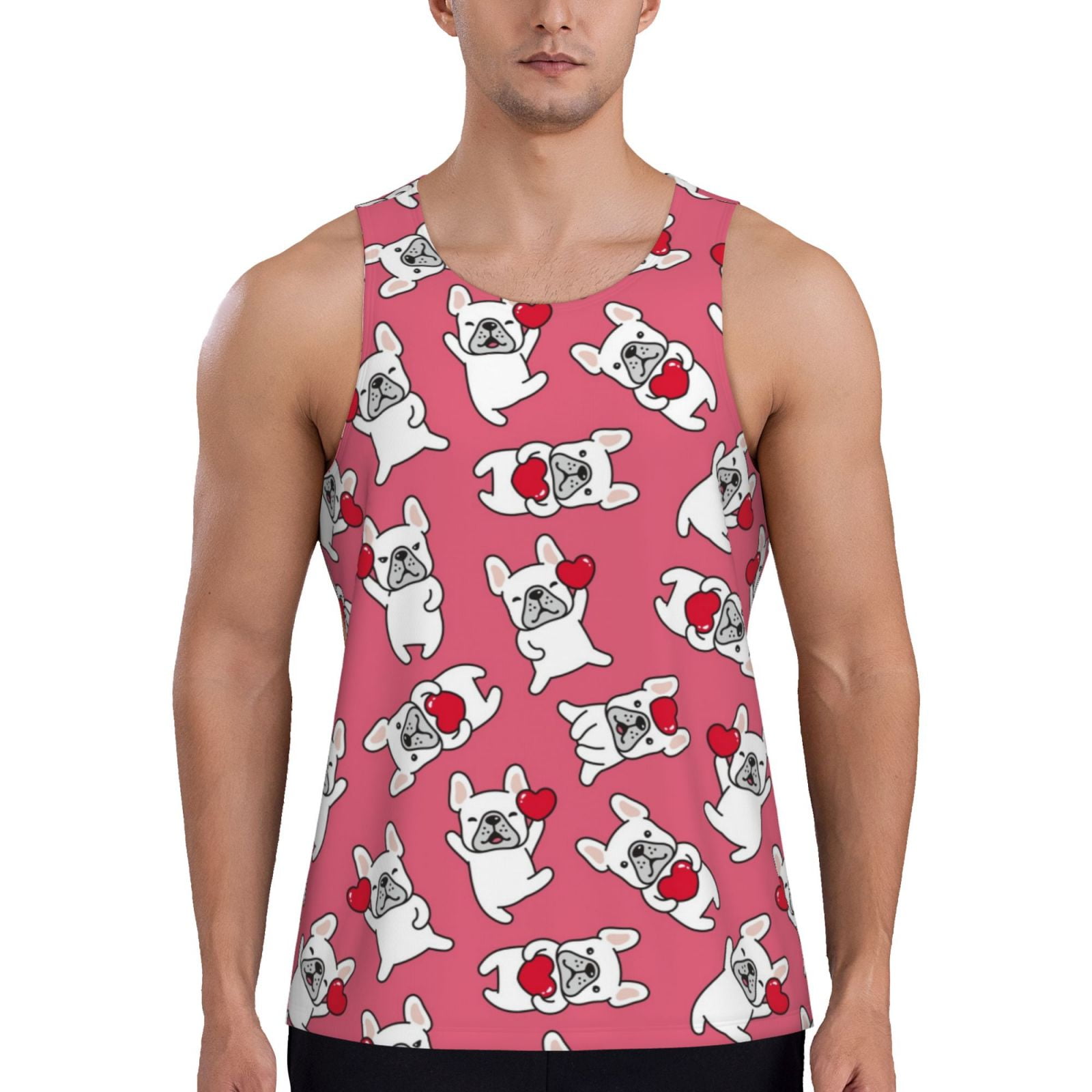 Gaeub French Bulldog And Heart Print Men's Workout Tank Top , Casual ...