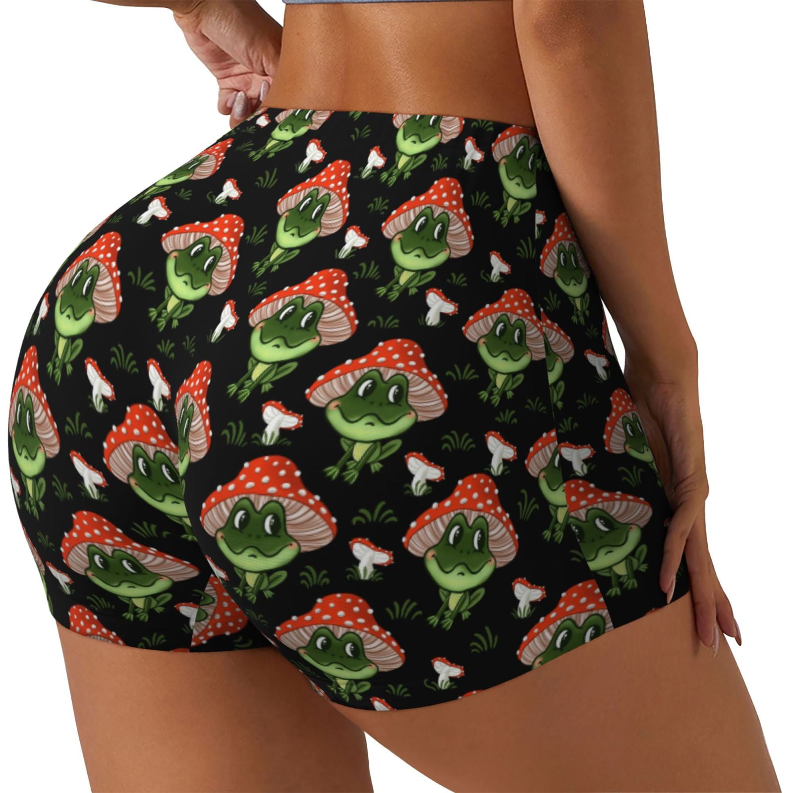 Gaeub Frogs In Mushroom Hats Print Workout Shorts for Women,Seamless ...