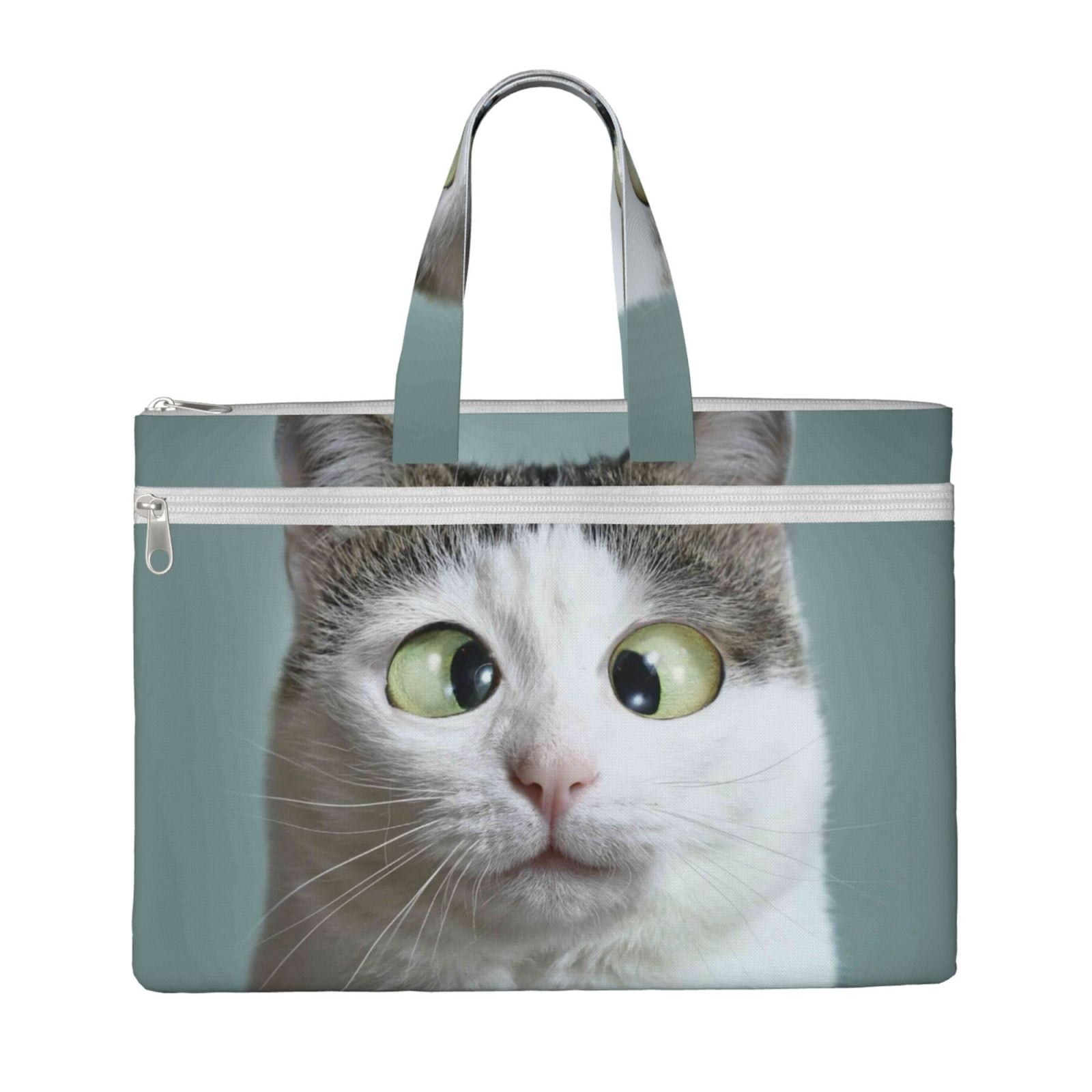 Gaeub Funny Cat Print Canvas Tote File Bag,Laptop Tote Bag,Zipper File ...