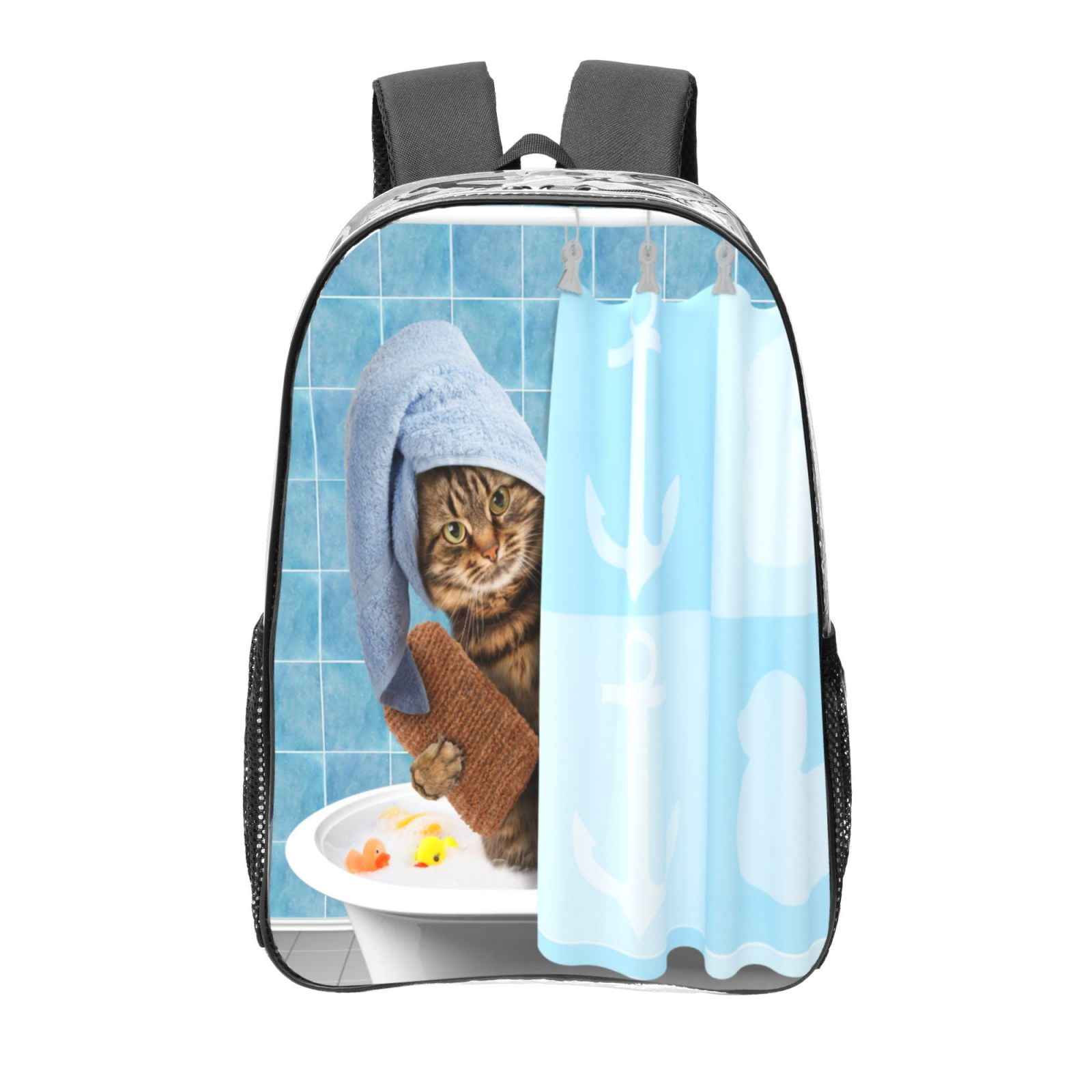 Gaeub Funny Cat Taking a Bath Print Clear Backpack ,Clear Transparent ...