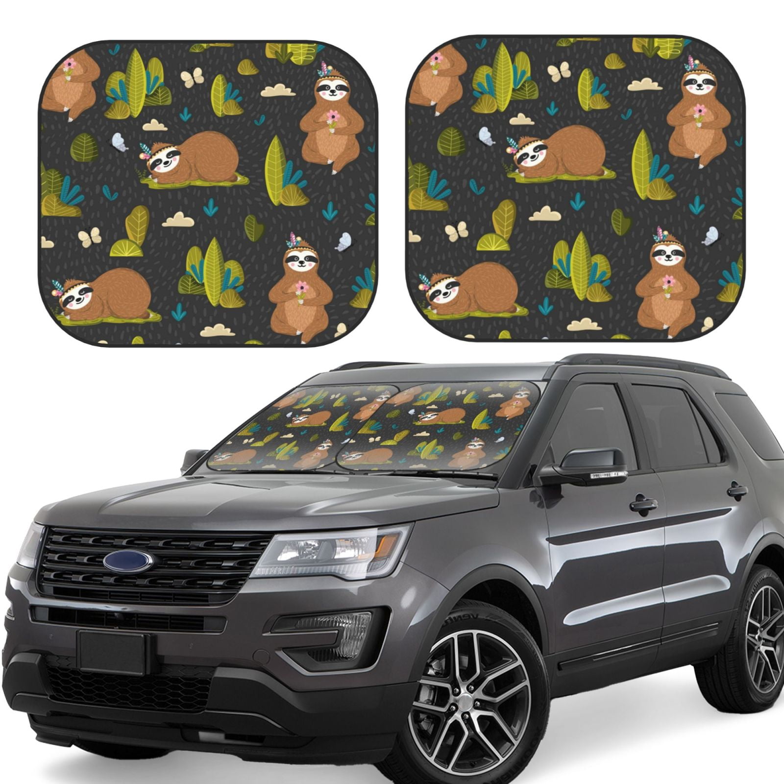 Gaeub Funny Sloths In The Forest Print 2-Piece Windshield Sun Shade ...