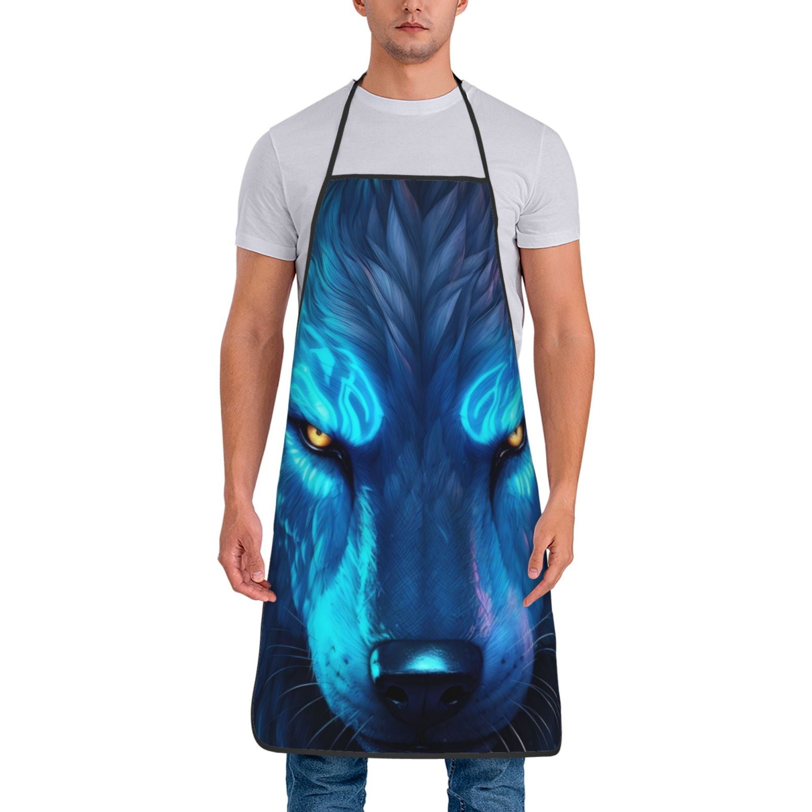 Gaeub Futuristic Blue Light Wolf Print Apron for Men and Women ...