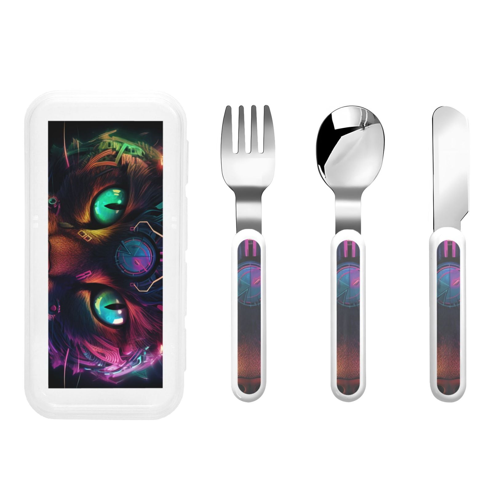 Gaeub Futuristic Cat Warrior Print 3-Piece Children Knife Spoon Fork ...