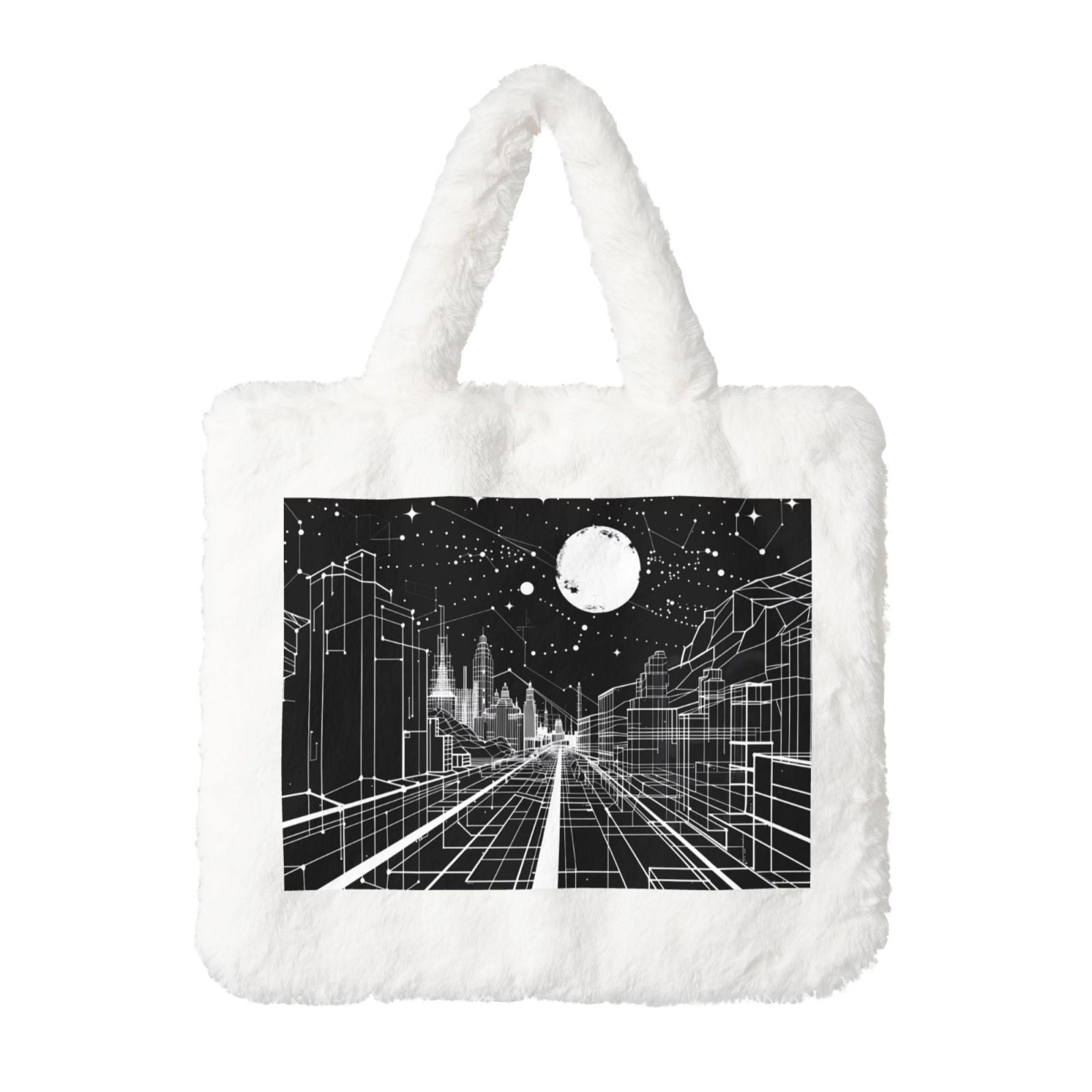Gaeub Futuristic Moonlit Cityscape Printed Plush Underarm Bag, Ladies ...