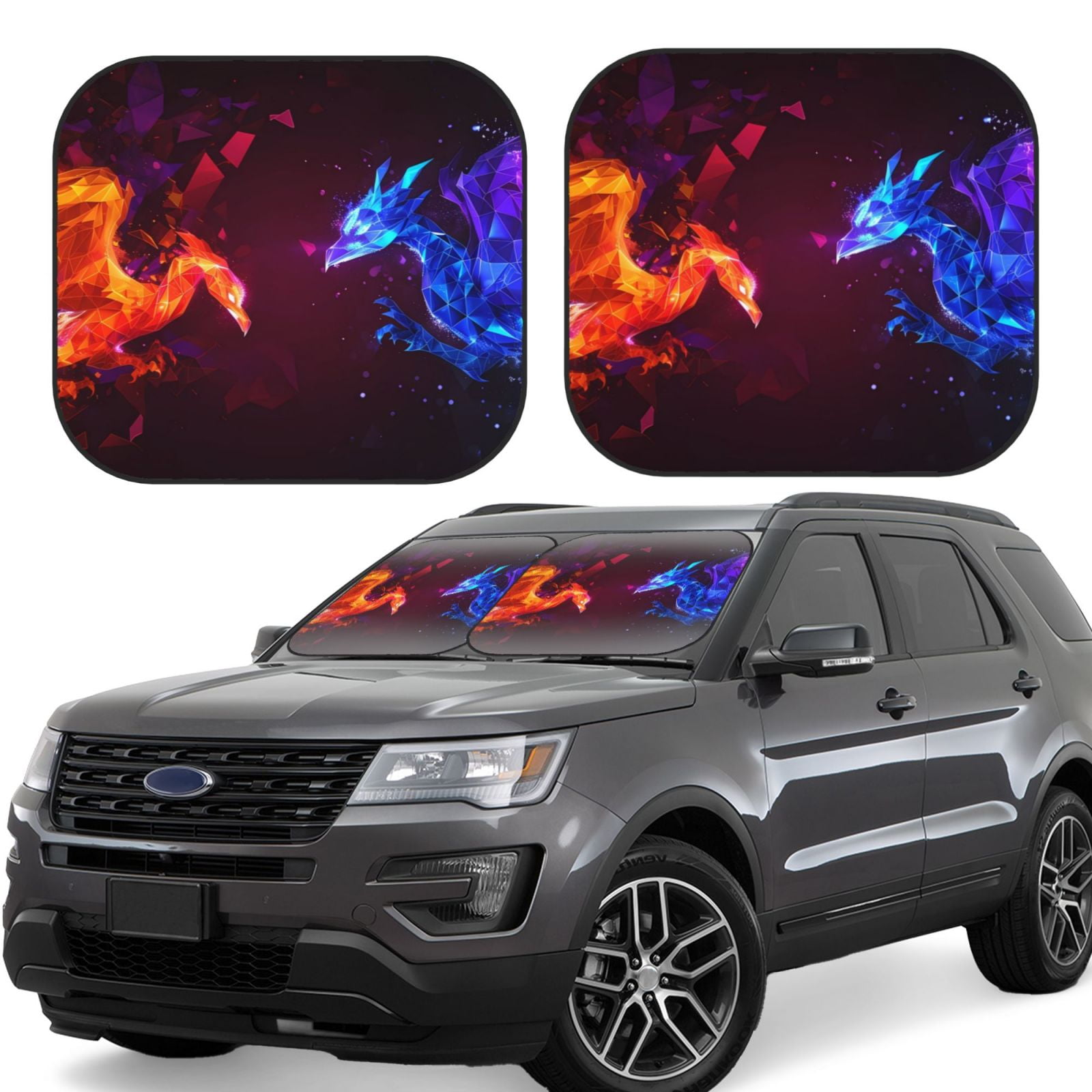 Gaeub Futuristic Red And Blue Bird Print 2-Piece Windshield Sun Shade ...