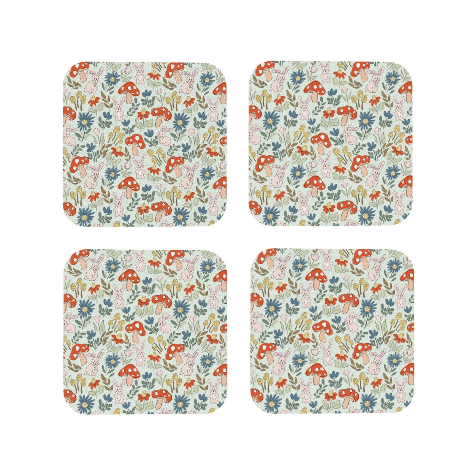 Gaeub Garden Of Little Bunnies Print 4 Pcs Leather Coasters for Drinks ...