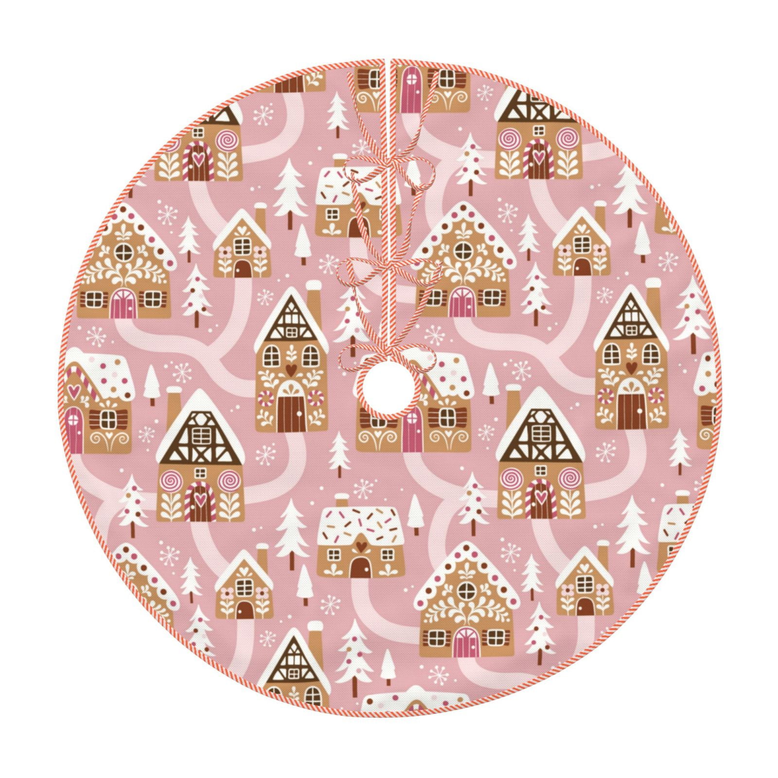 Gaeub Gingerbread Houses Pink Wonderland Print Christmas Tree Skirt ...